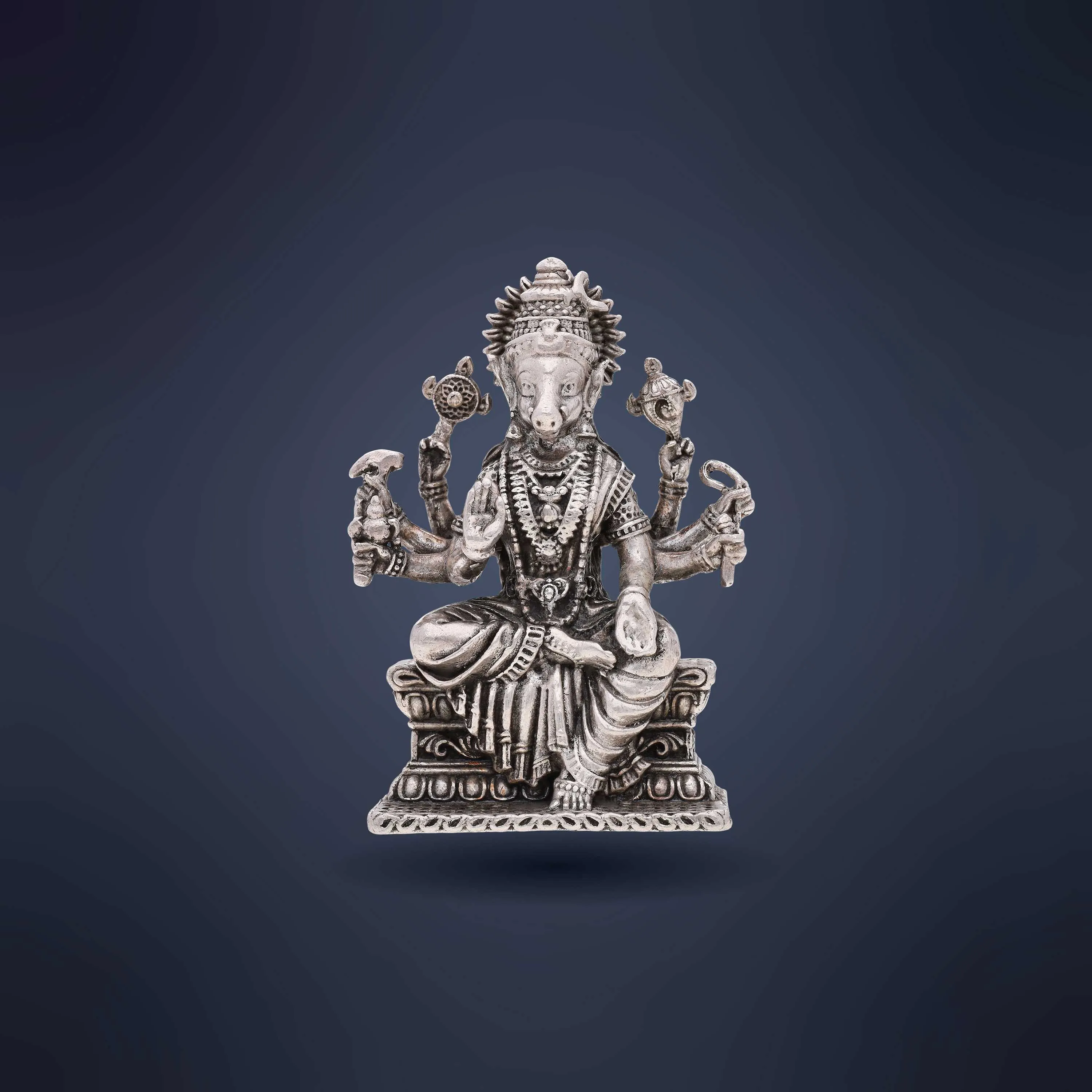 Divinely Detailed And Antique Finished Silver Varahi Devi Idol