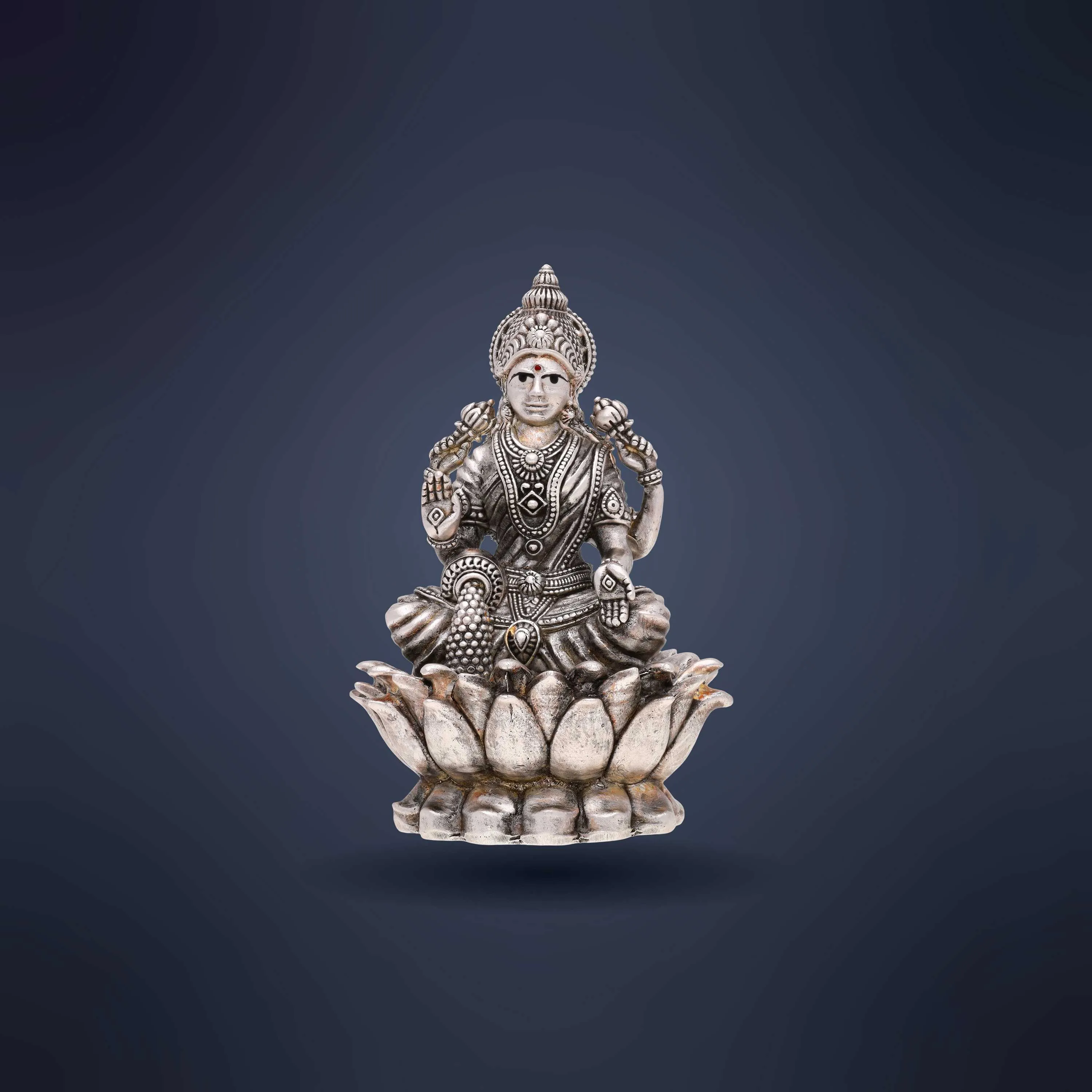 Antique Finished And Detailed Silver Lakshmi Devi Idol