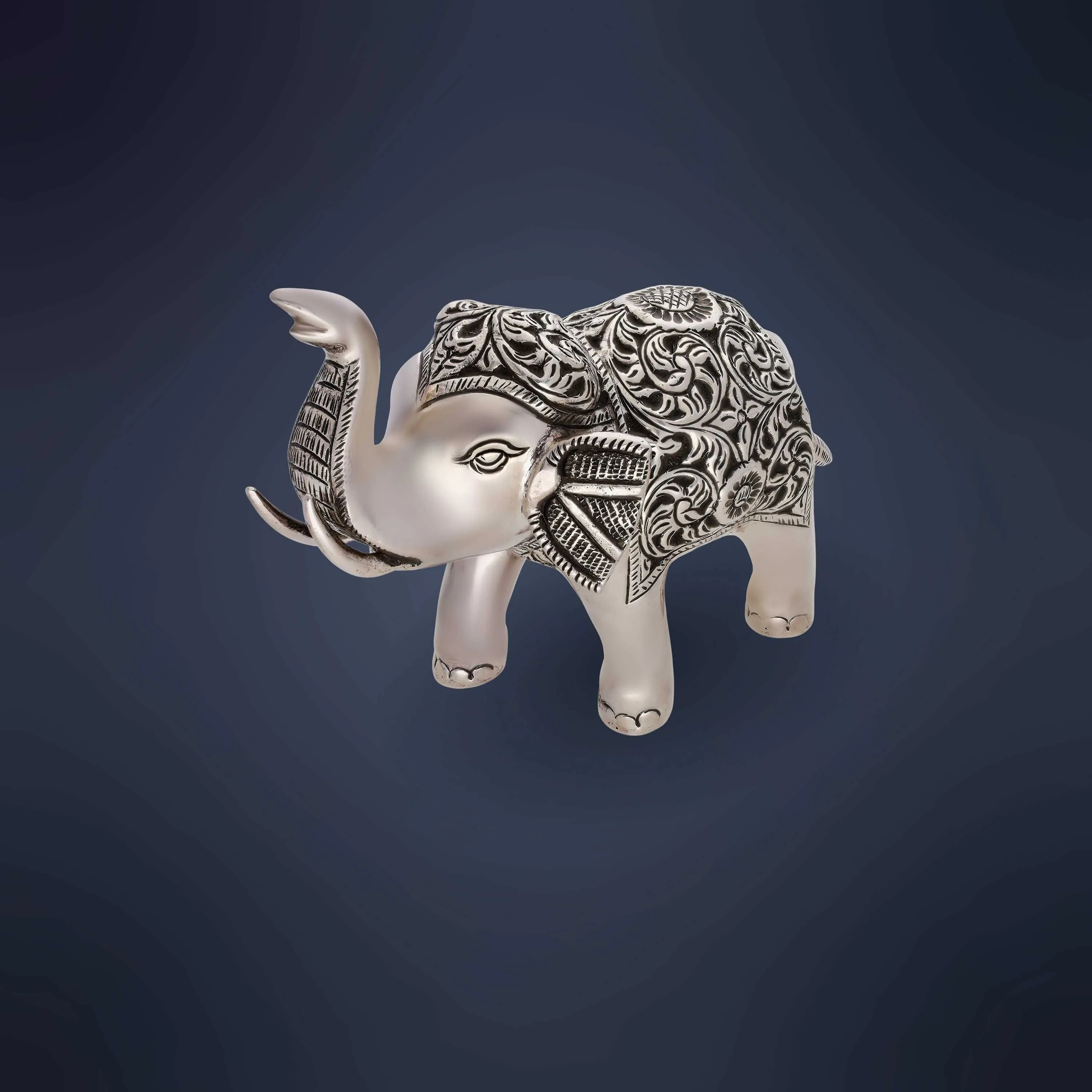 Antique Finished And Detailed Silver Elephant Idol