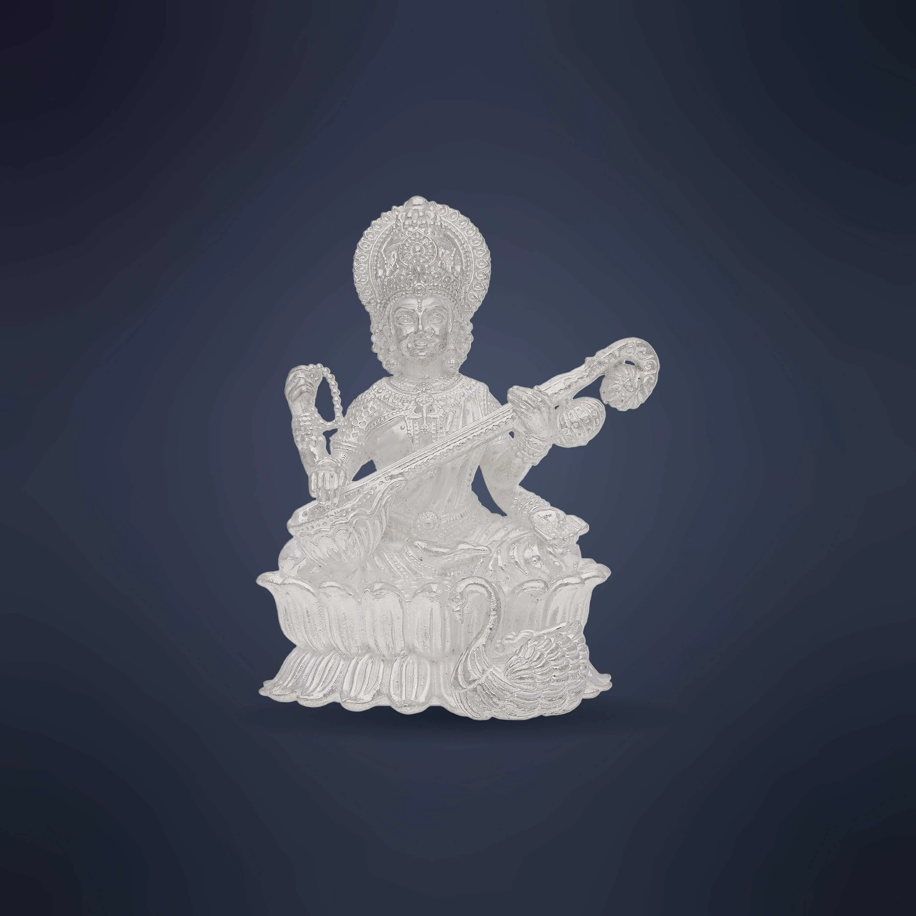 Specially Crafted And Detailed Silver Saraswathi Devi Idol