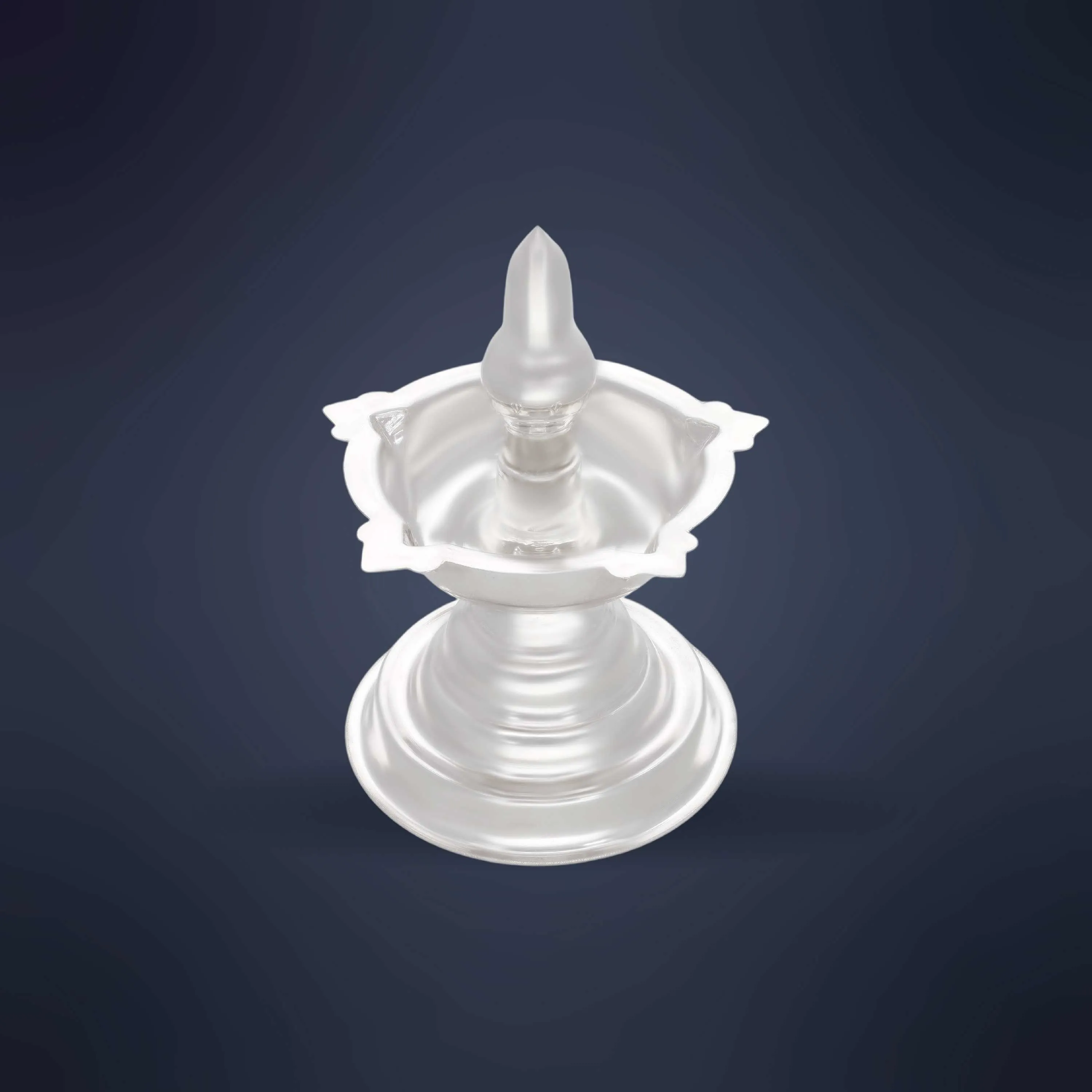 Finely Detailed And Crafted Silver Lamp For Pooja