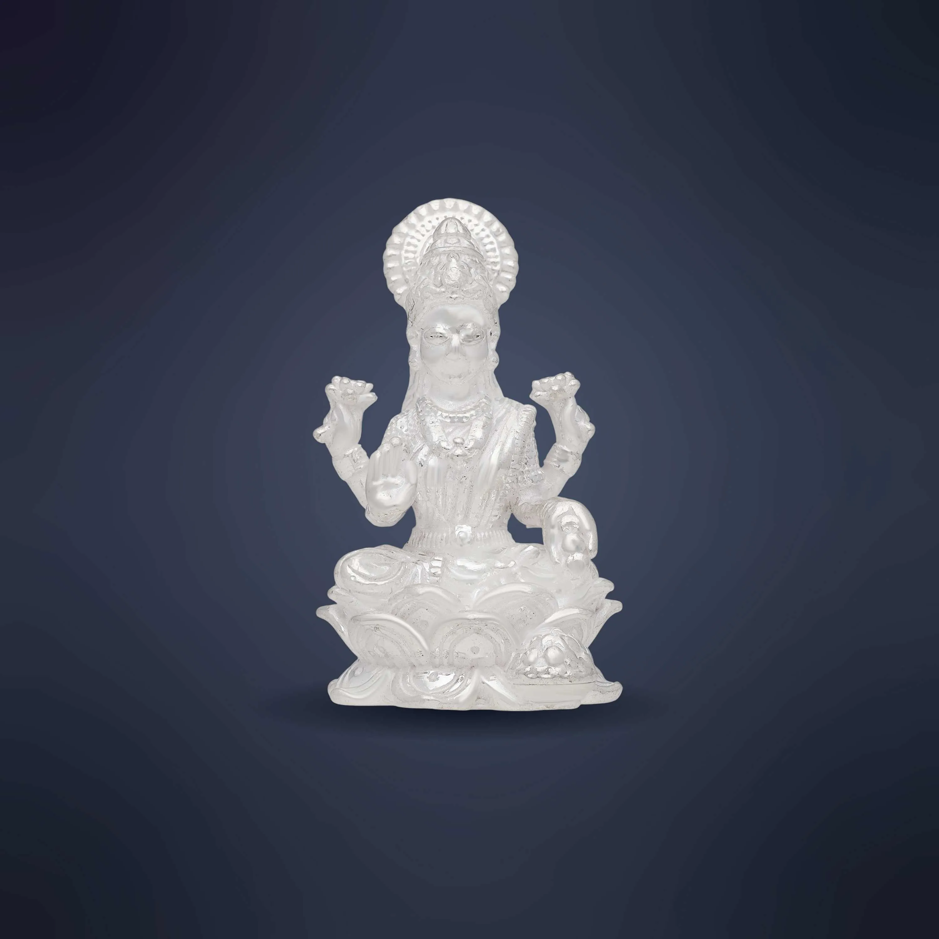 Finely Detailed And Crafted Silver Lakshmi Devi Idol