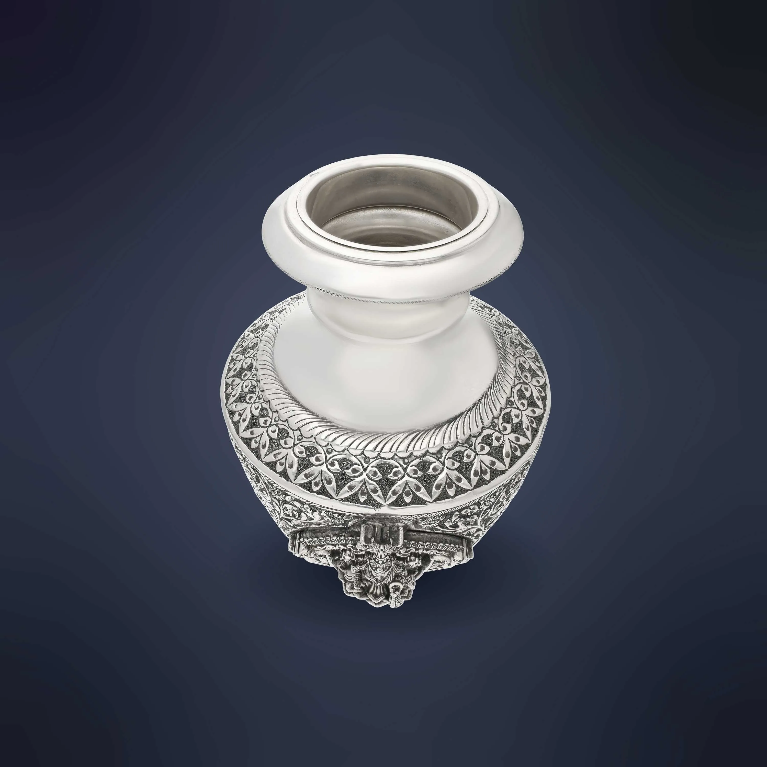 Intricately Detailed And Antique Finished Silver Gajalakshmi Chombu