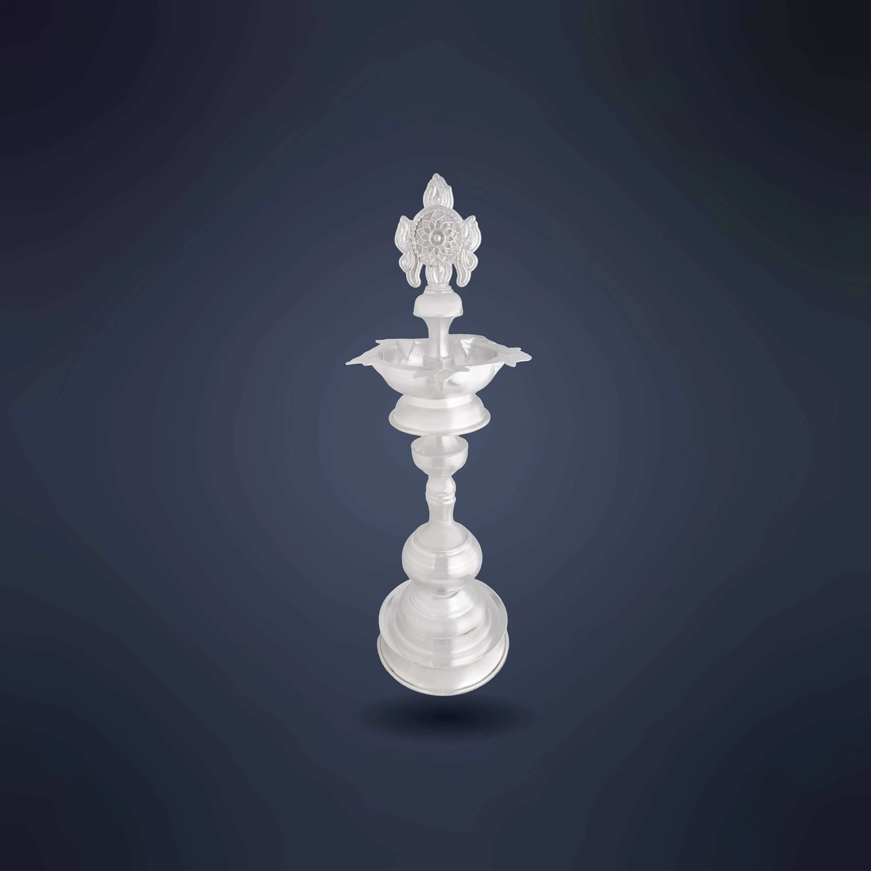 Matte Finished And Detailed Silver Shanku Chakra Lamp