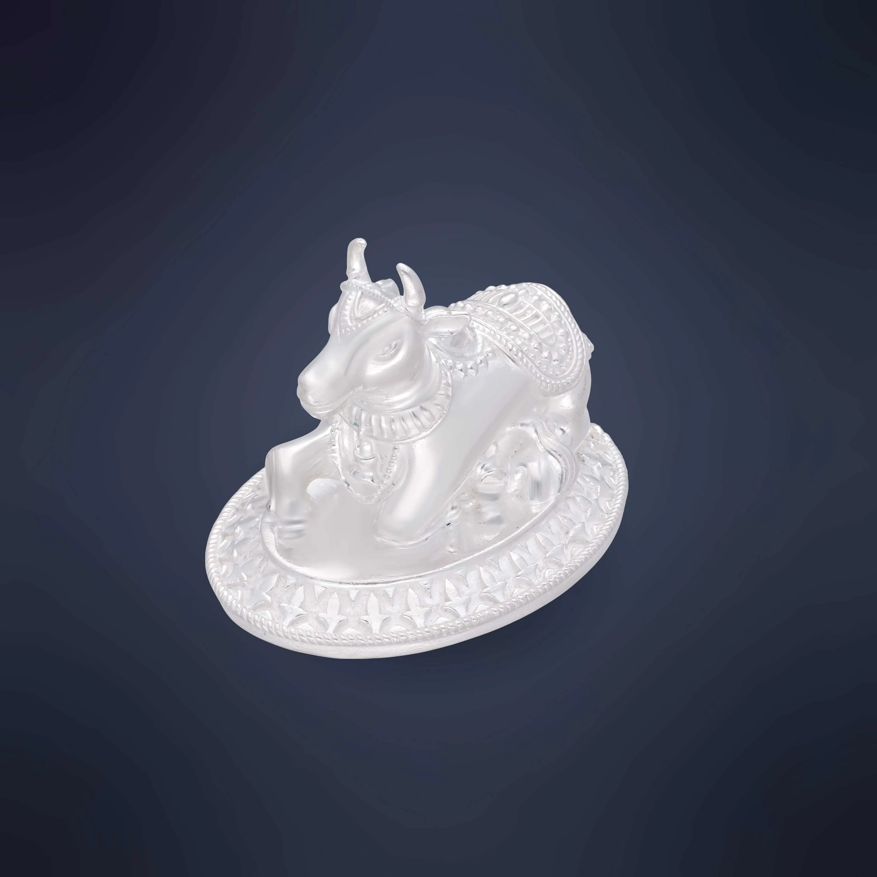 Specially Crafted And Detailed Silver Nandi Idol
