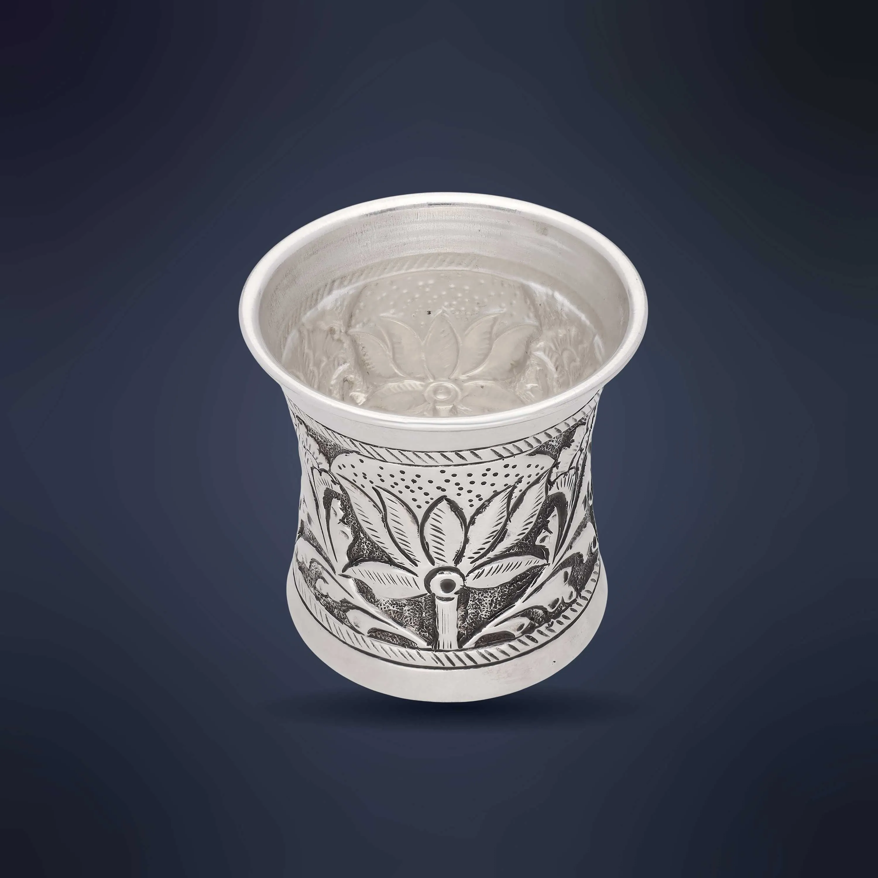 Antique Finished And Detailed Silver Pancha Patra