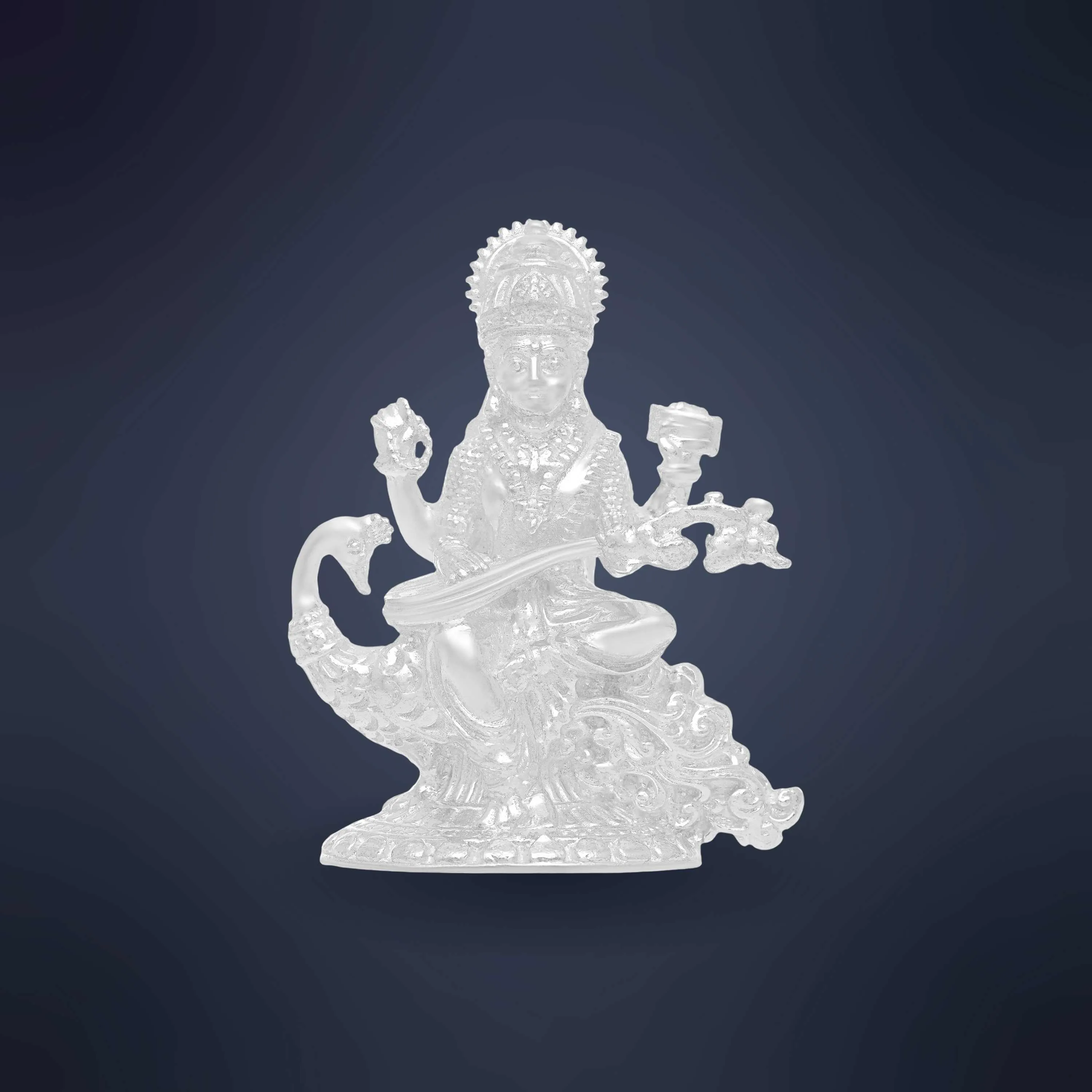 Divinely Detailed And Crafted Silver Saraswathi Devi Idol