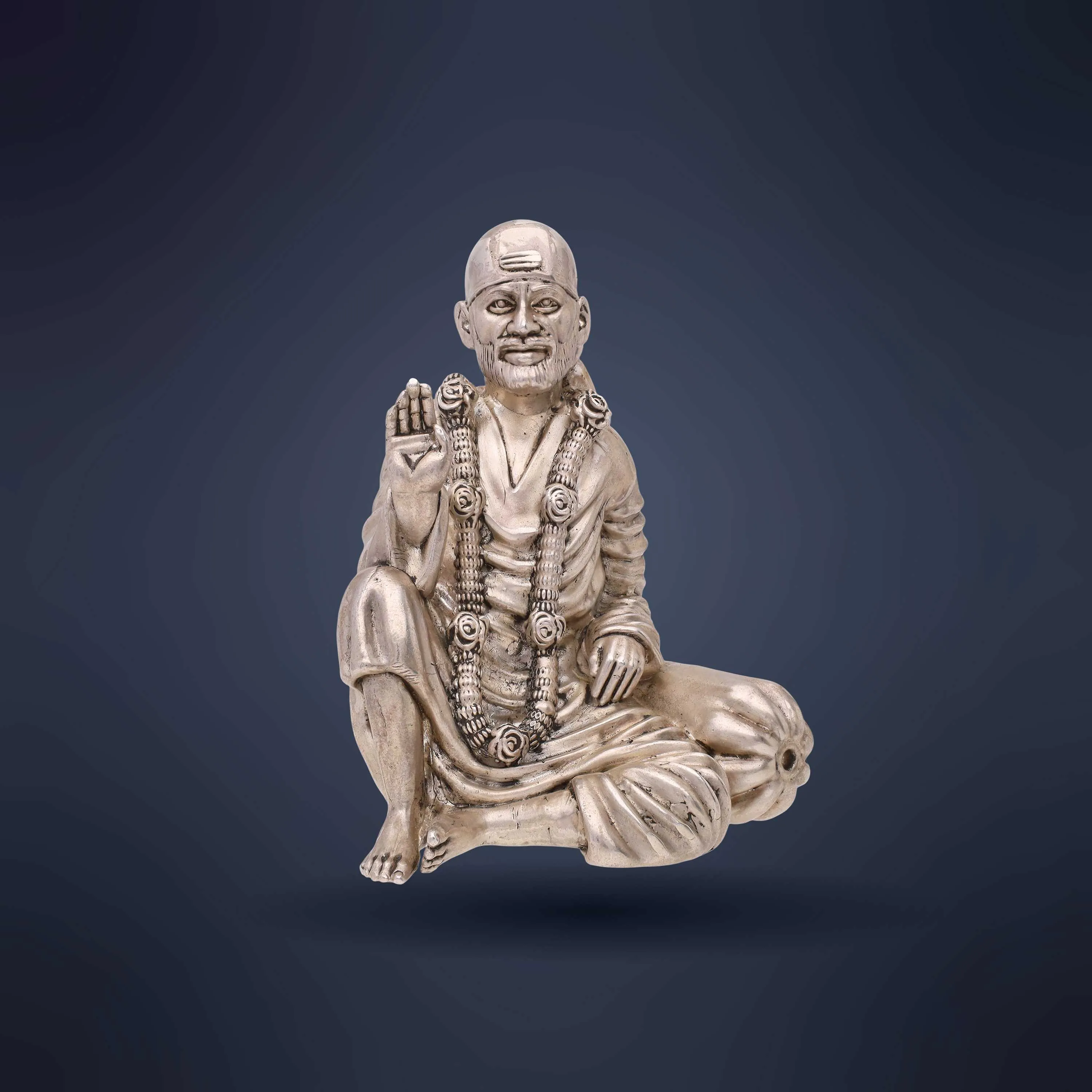 Antique Finished And Detailed Silver Sai Baba Idol