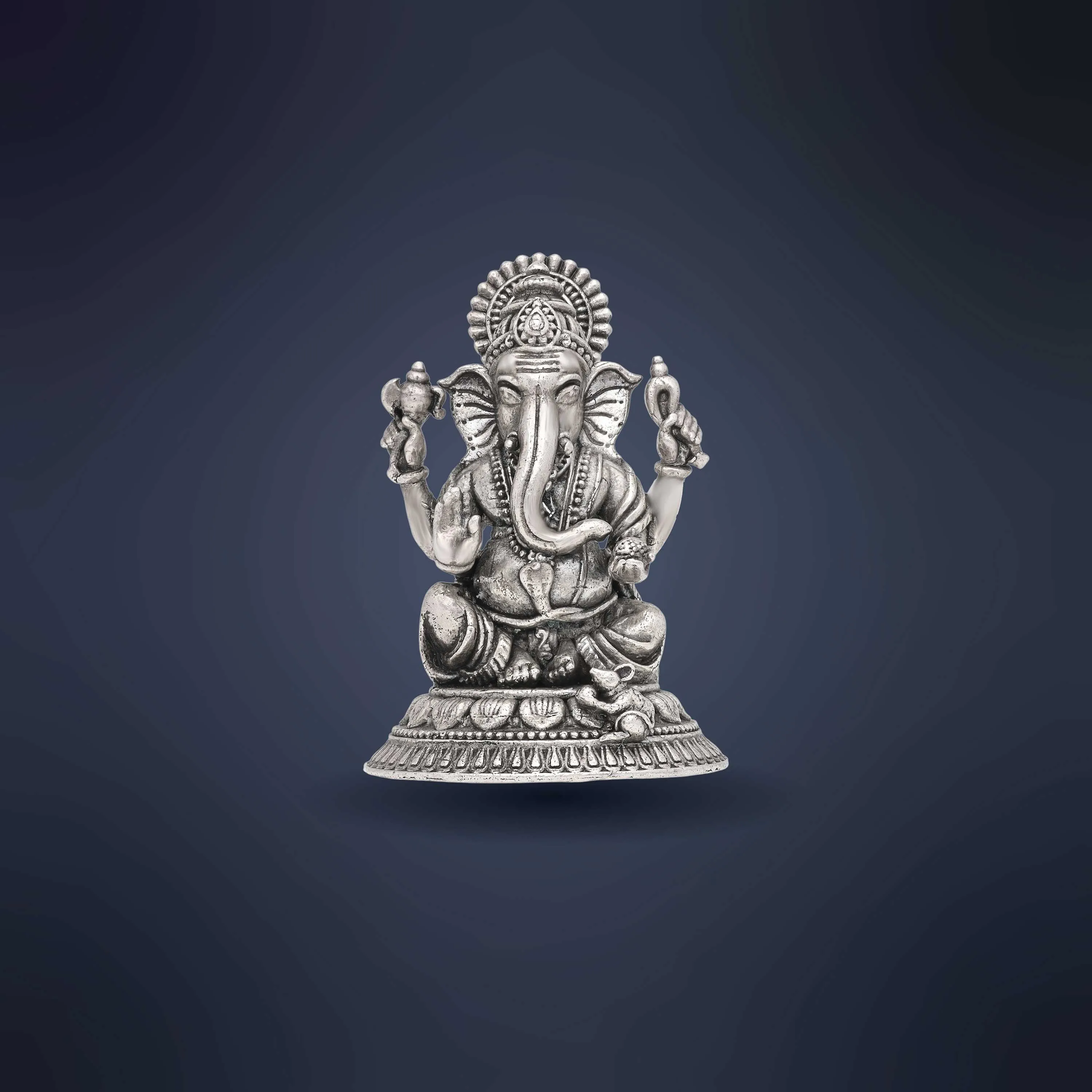 Antique Finished And Detailed Silver Ganesha Idol