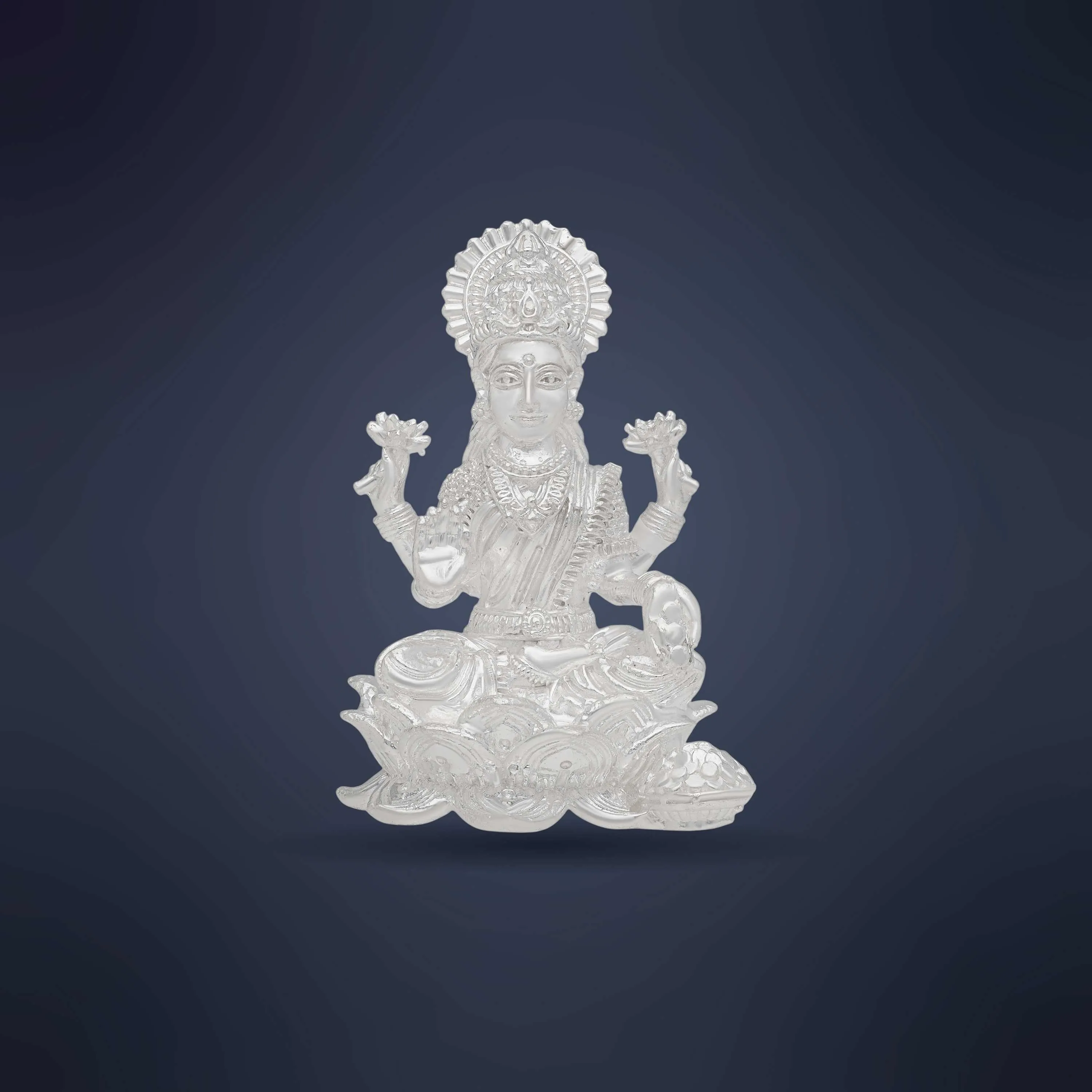 Divinely Detailed And Crafted Silver Lakshmi Devi Idol