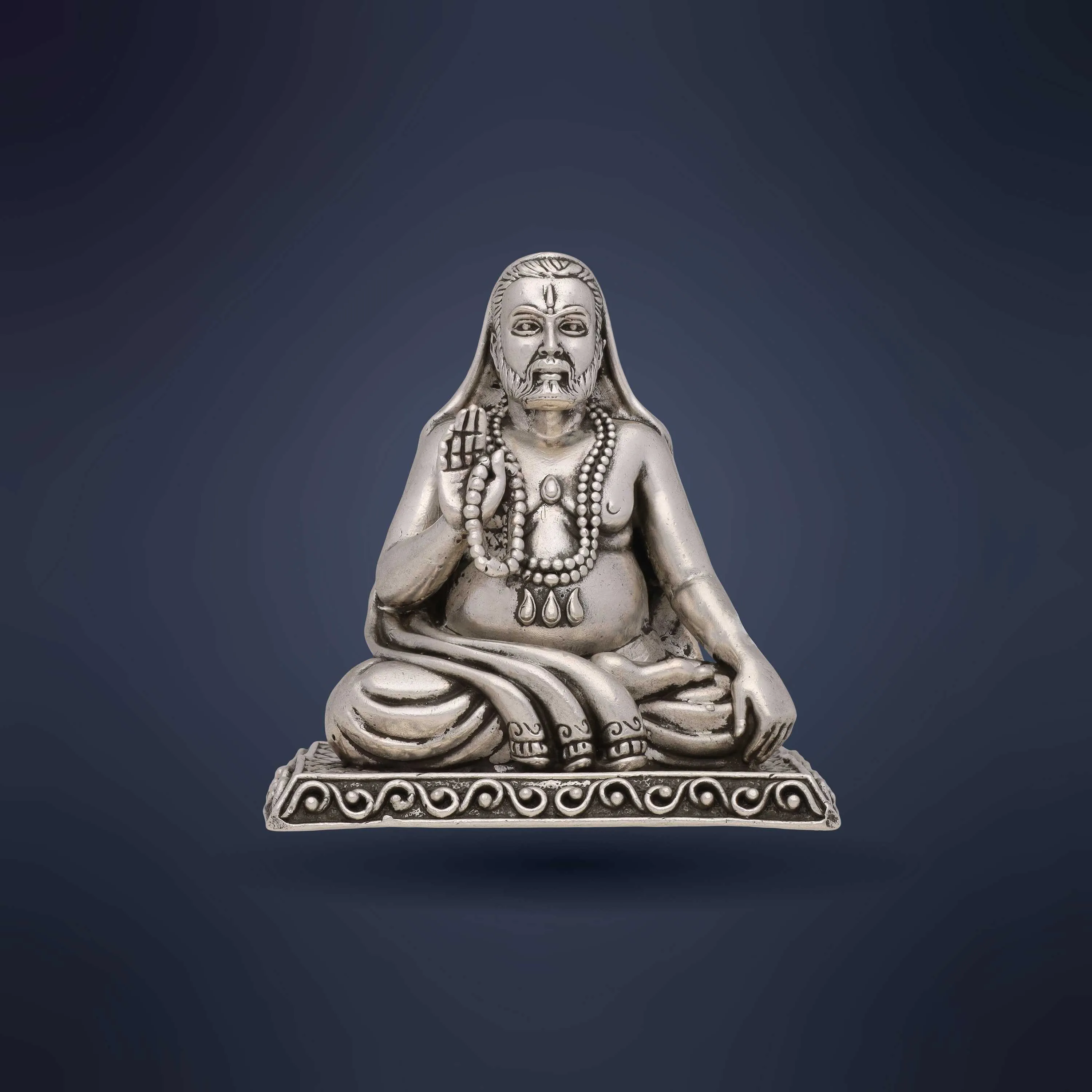 Divinely Detailed And Antique Finished Silver Raghavendra Swamy Idol
