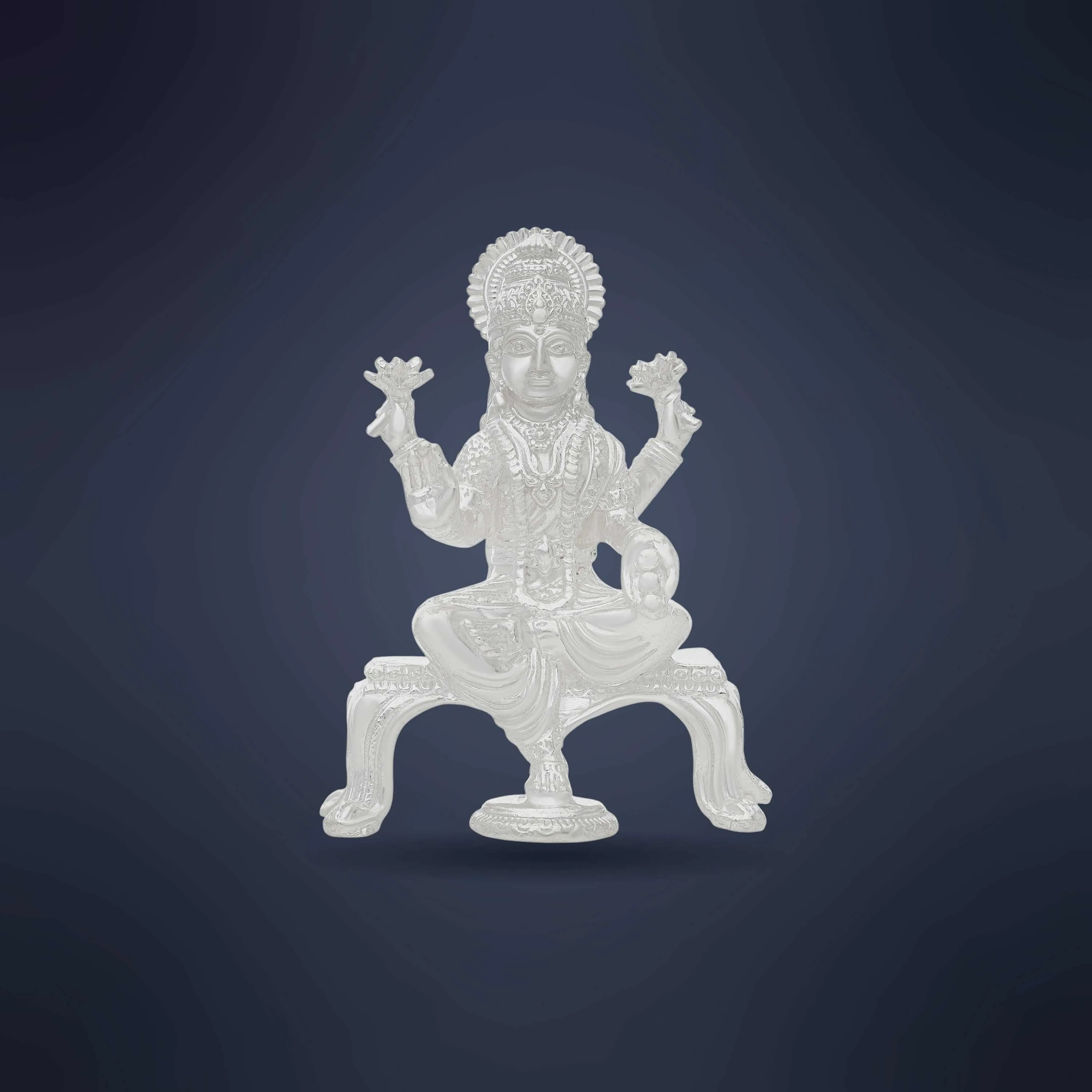 Divinely Detailed And Crafted Silver Lakshmi Devi Idol