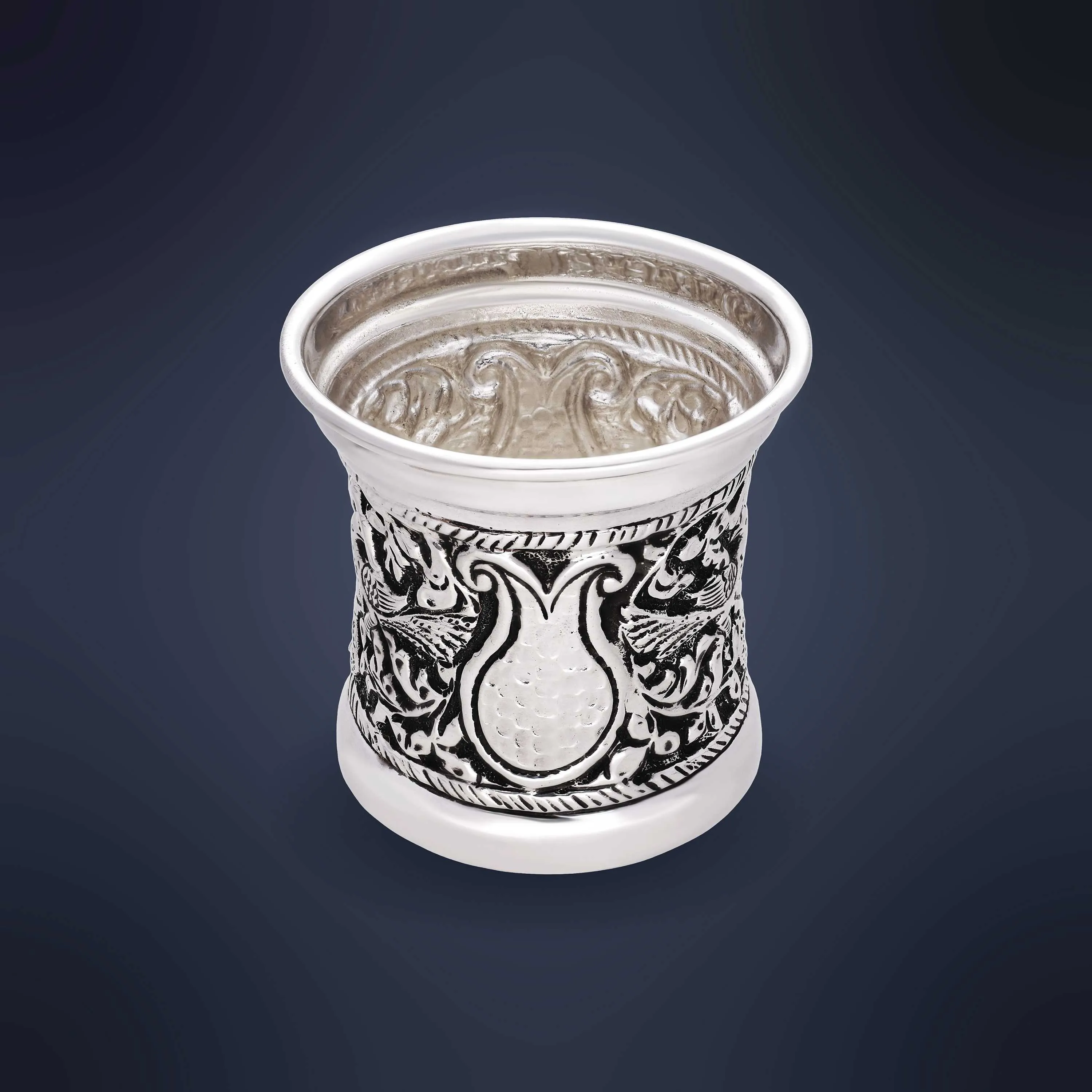 Antique Finished And Detailed Silver Pancha Patra