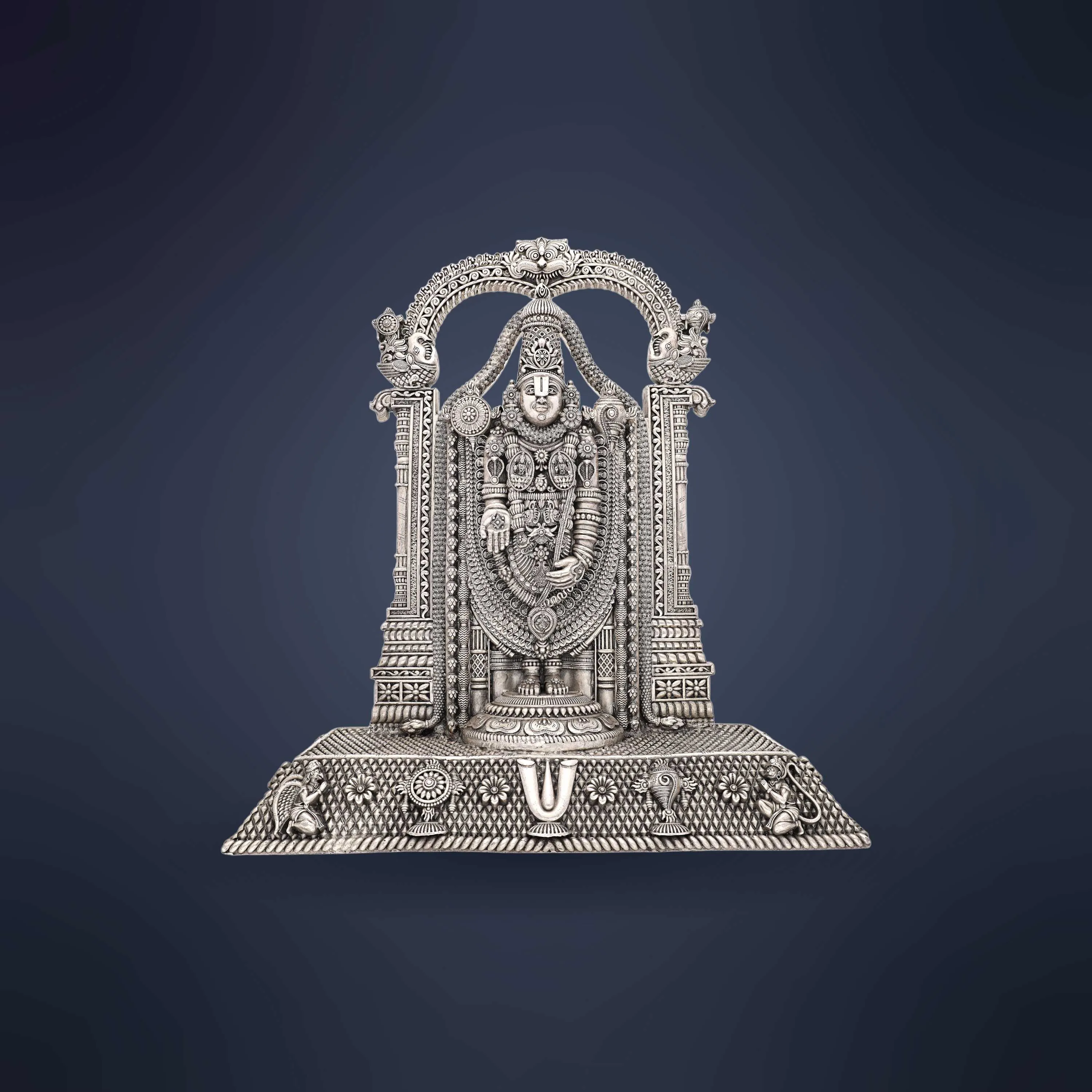 Specially Crafted And Antique Finished Silver Balaji Idol
