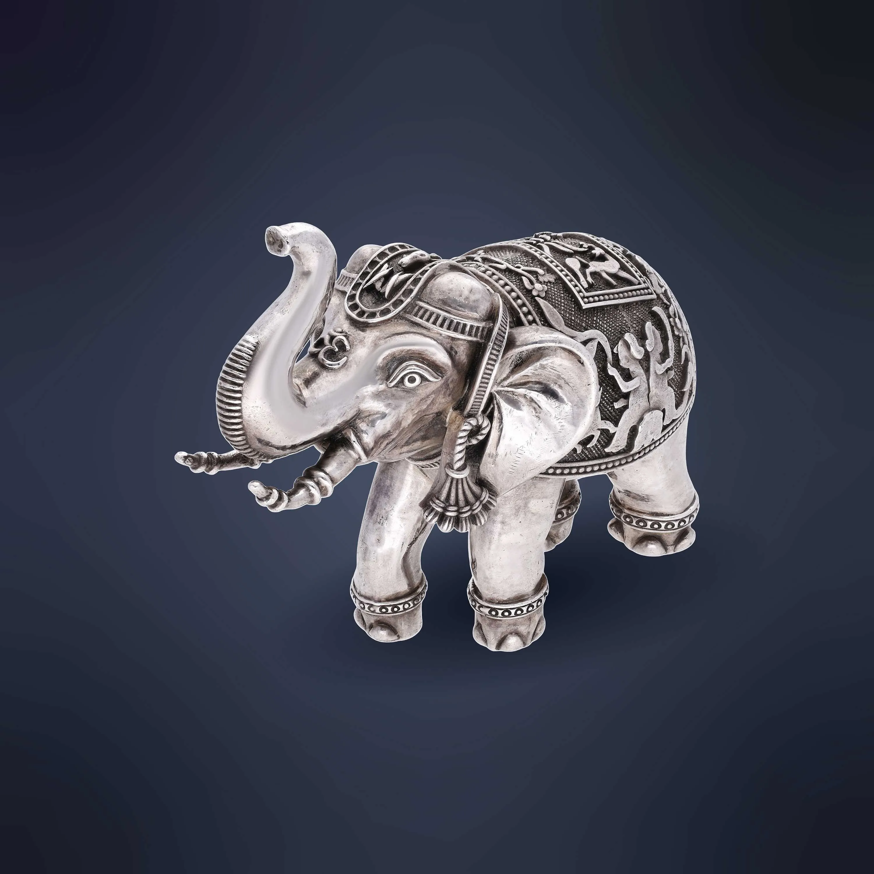Antique Finished And Detailed Silver Elephant Idol
