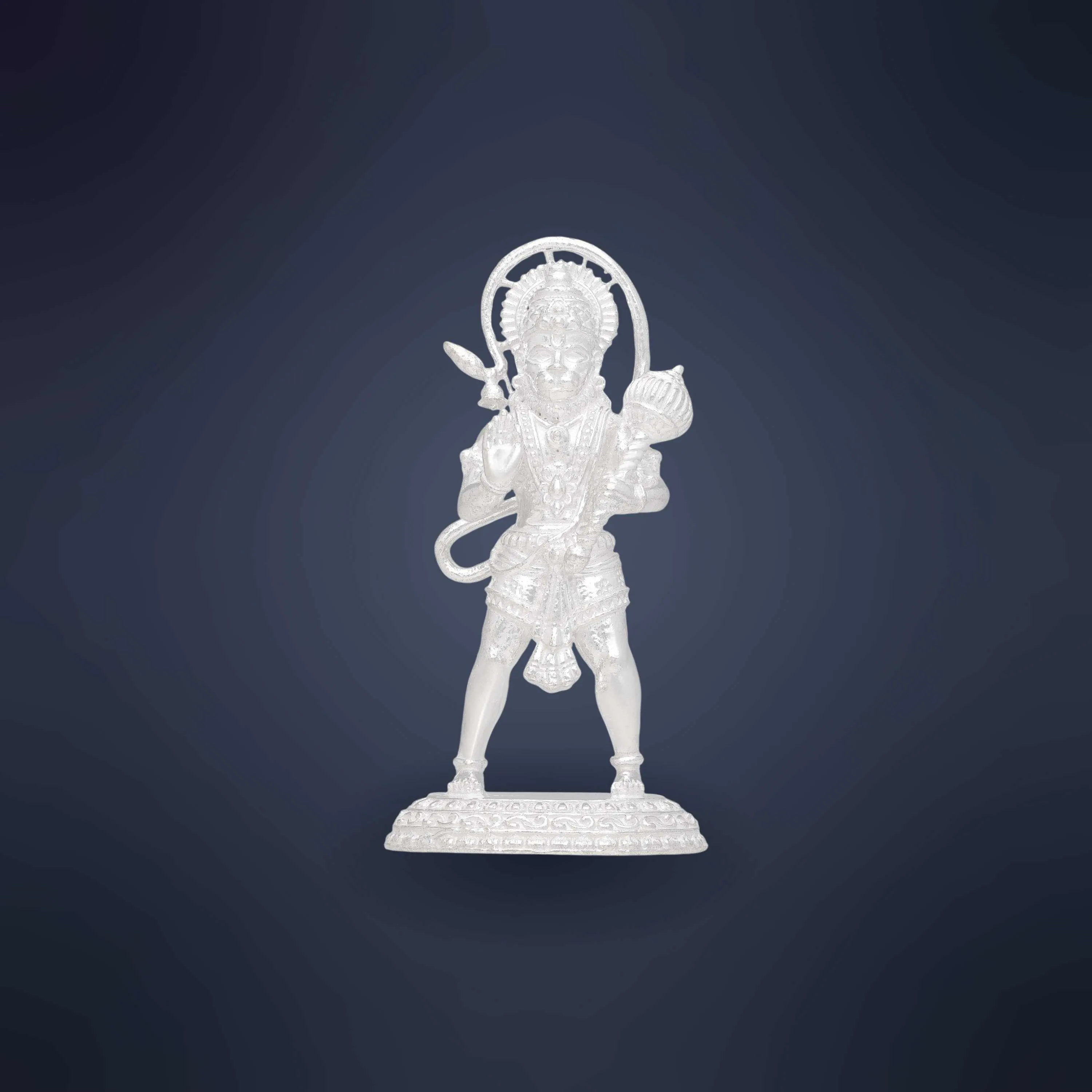 Specially Crafted And Detailed Silver Hanuman Idol