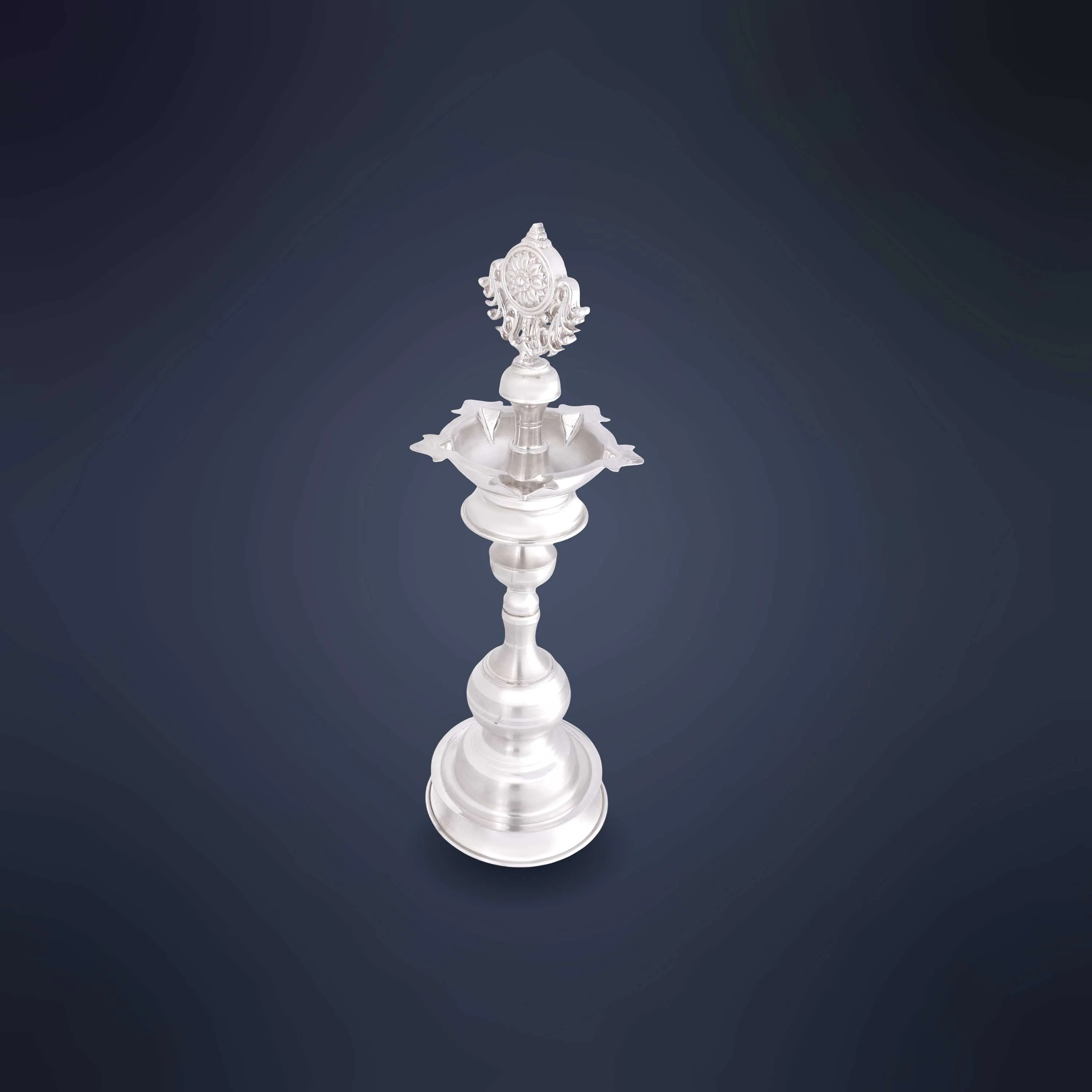Divinely Detailed And Matte Finished Silver Shanku Chakra Lamp