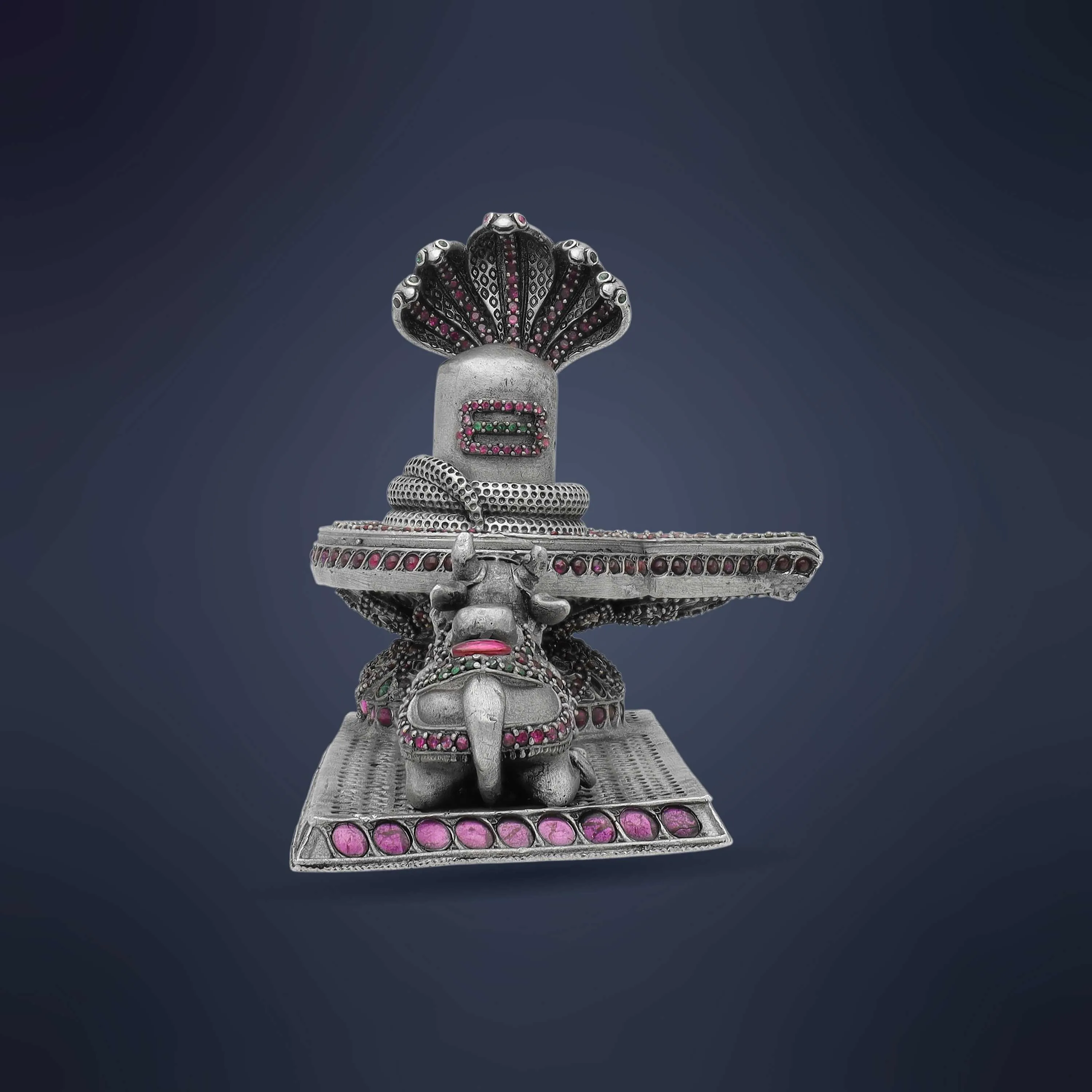 Divinely Detailed And Antique Finished Silver Shiva Lingam Idol