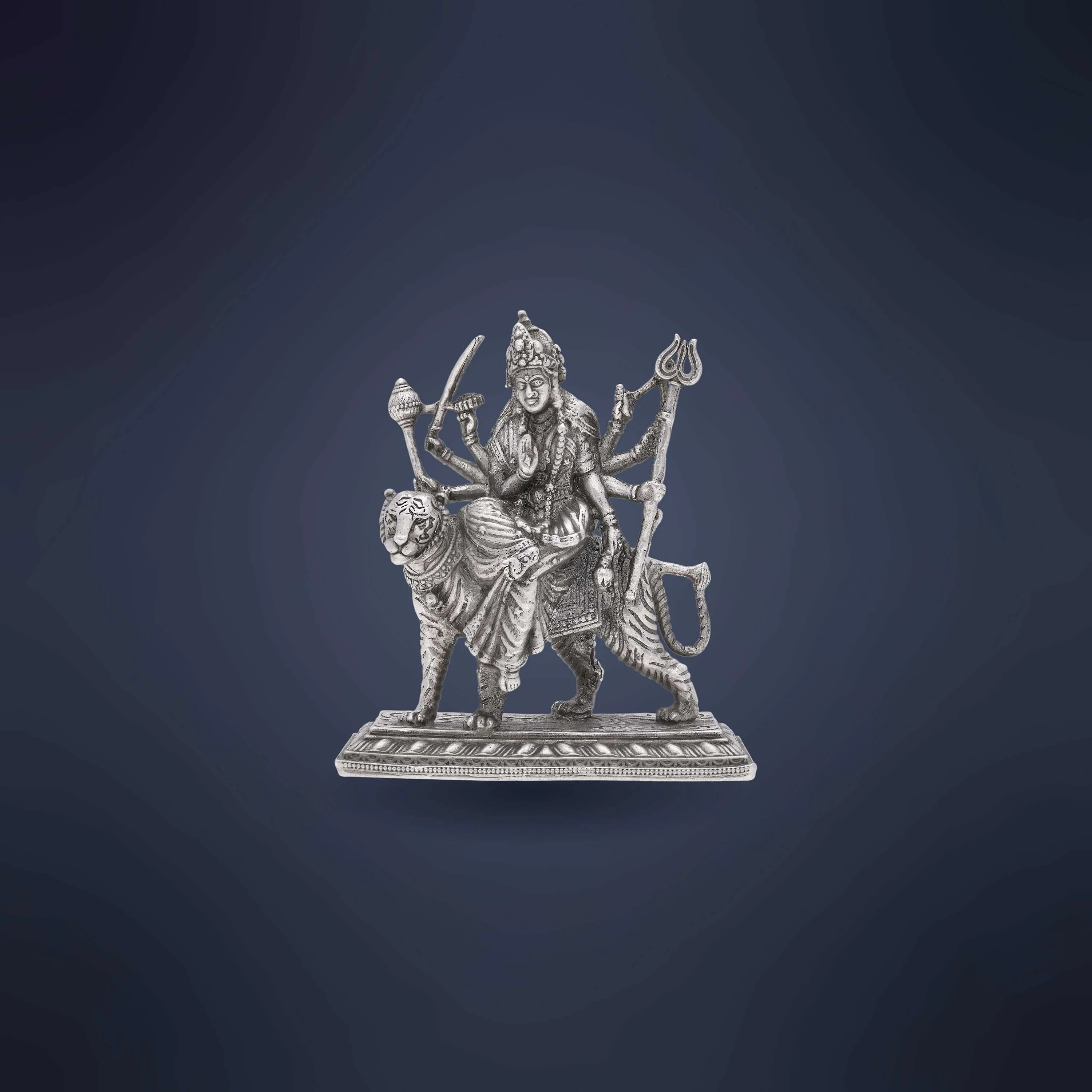 Antique Finished And Detailed Silver Durga Idol