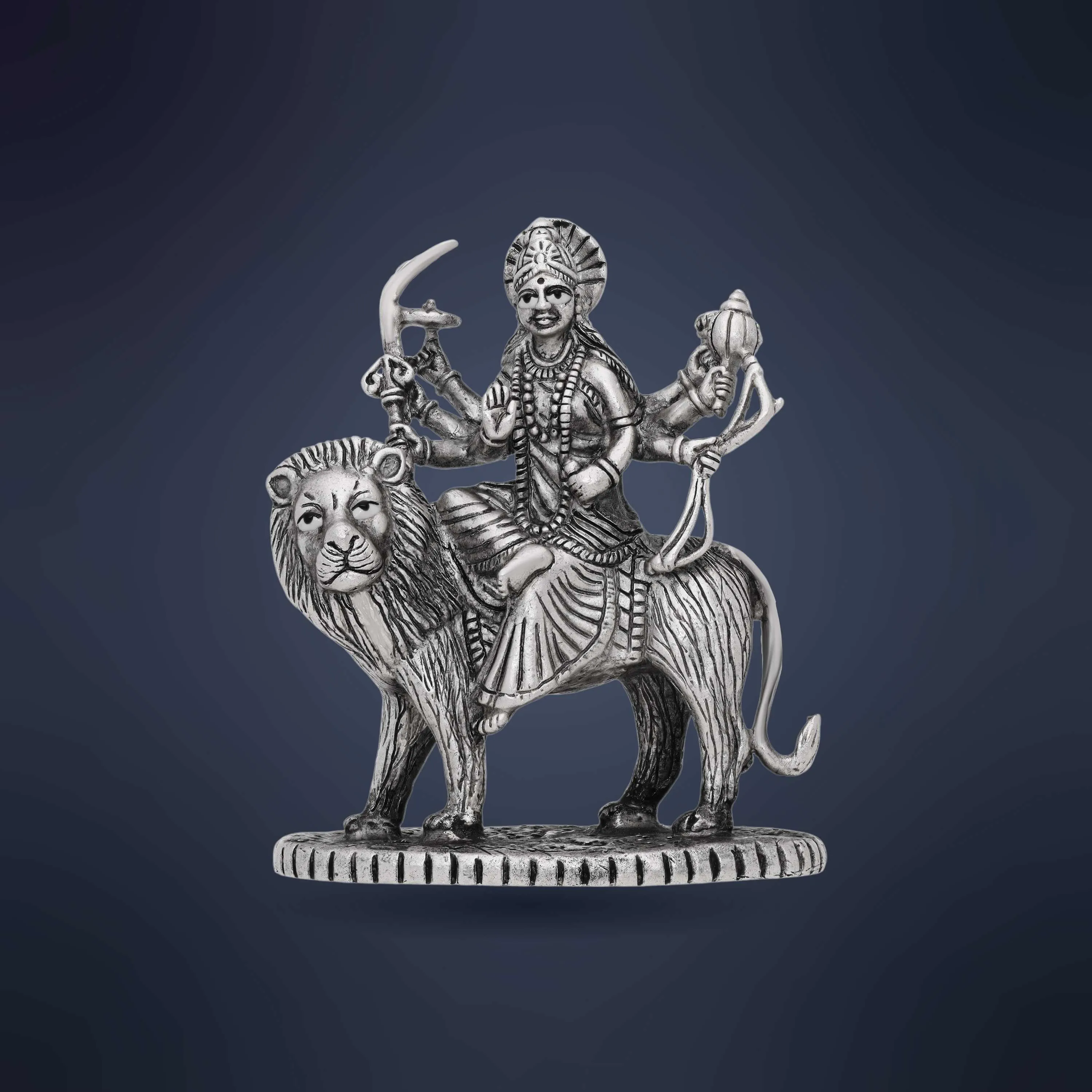 Antique Finished And Detailed Silver Durga Devi Idol