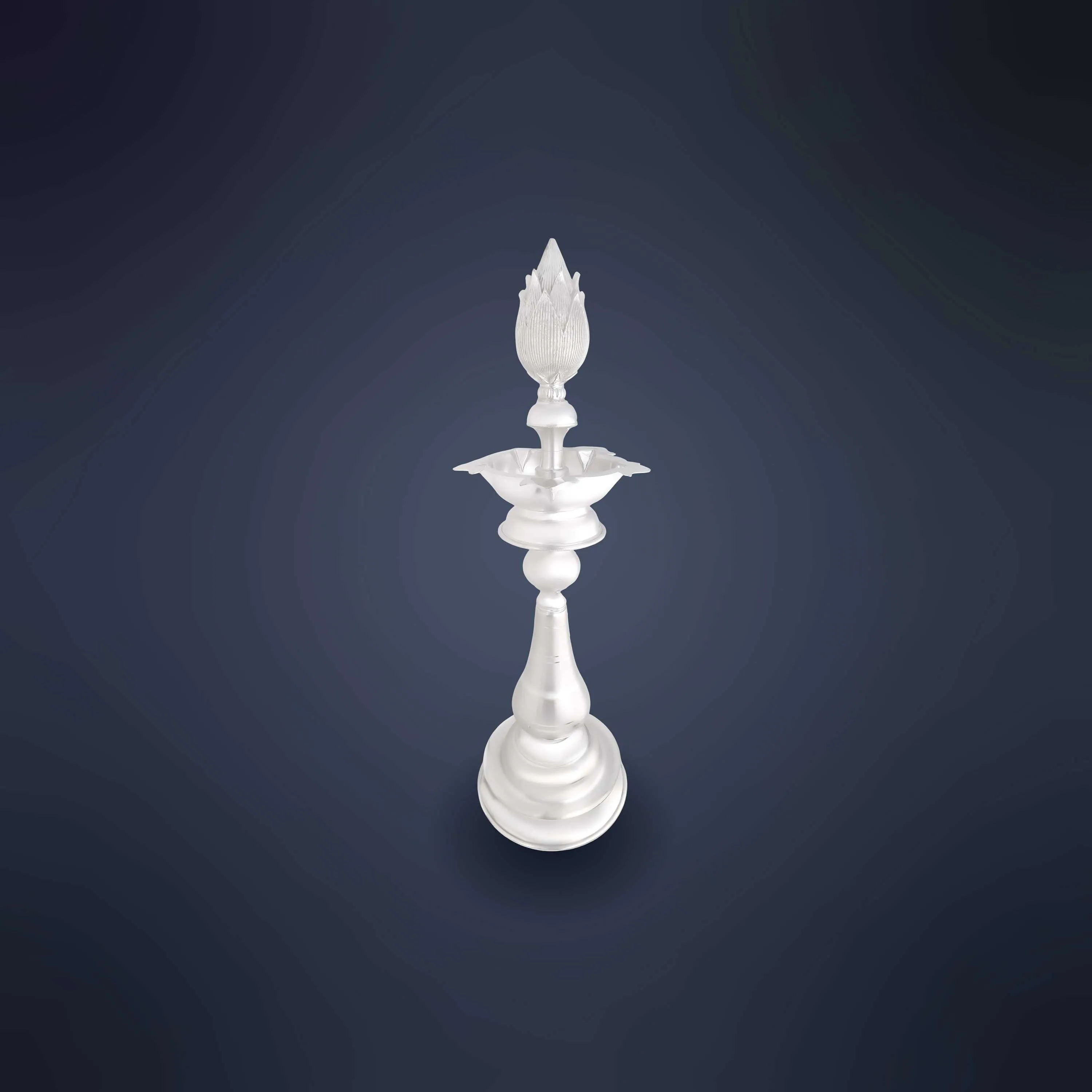 Matte Finished And Detailed Silver Lotus Lamp