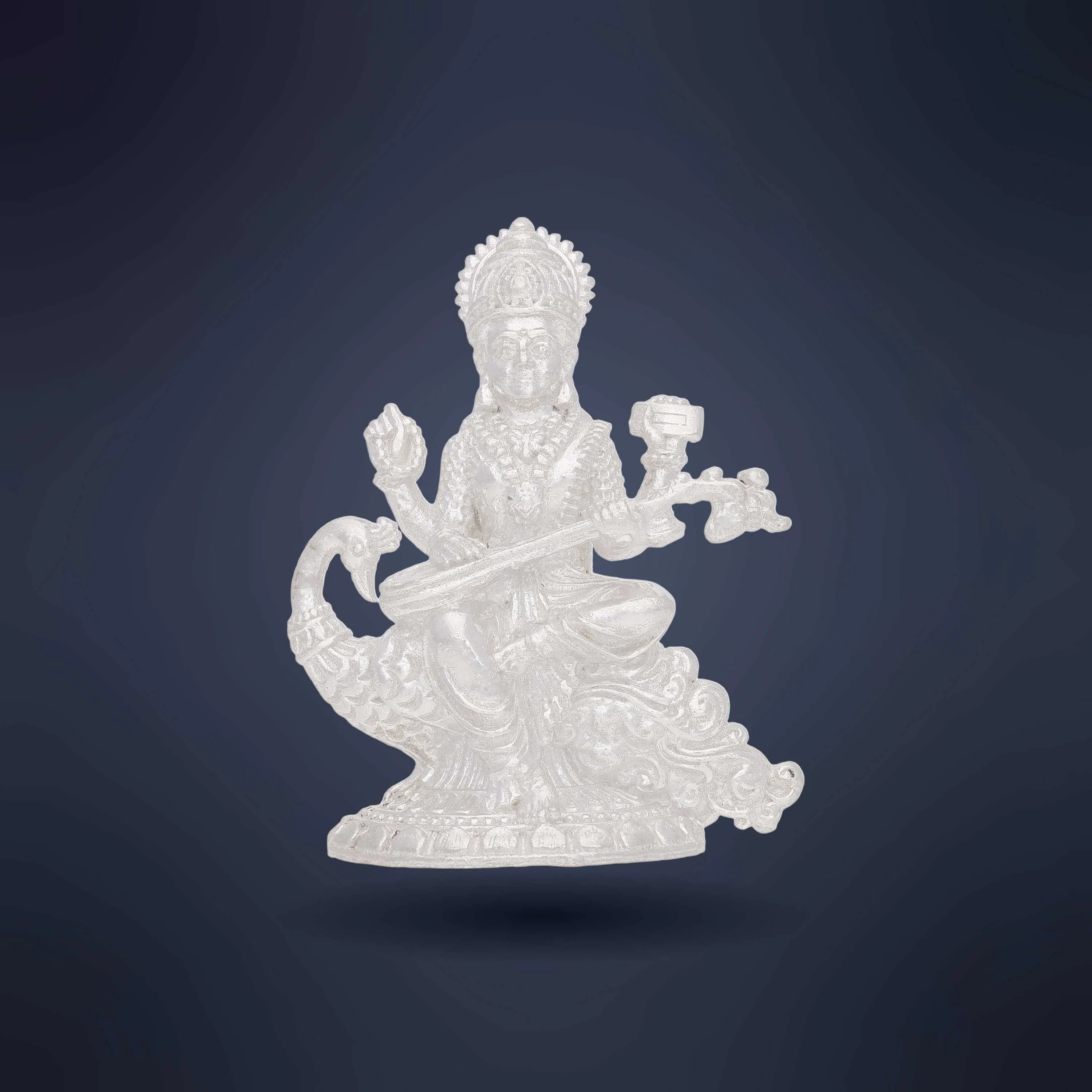 Specially Crafted And Detailed Silver Saraswathi Devi Idol