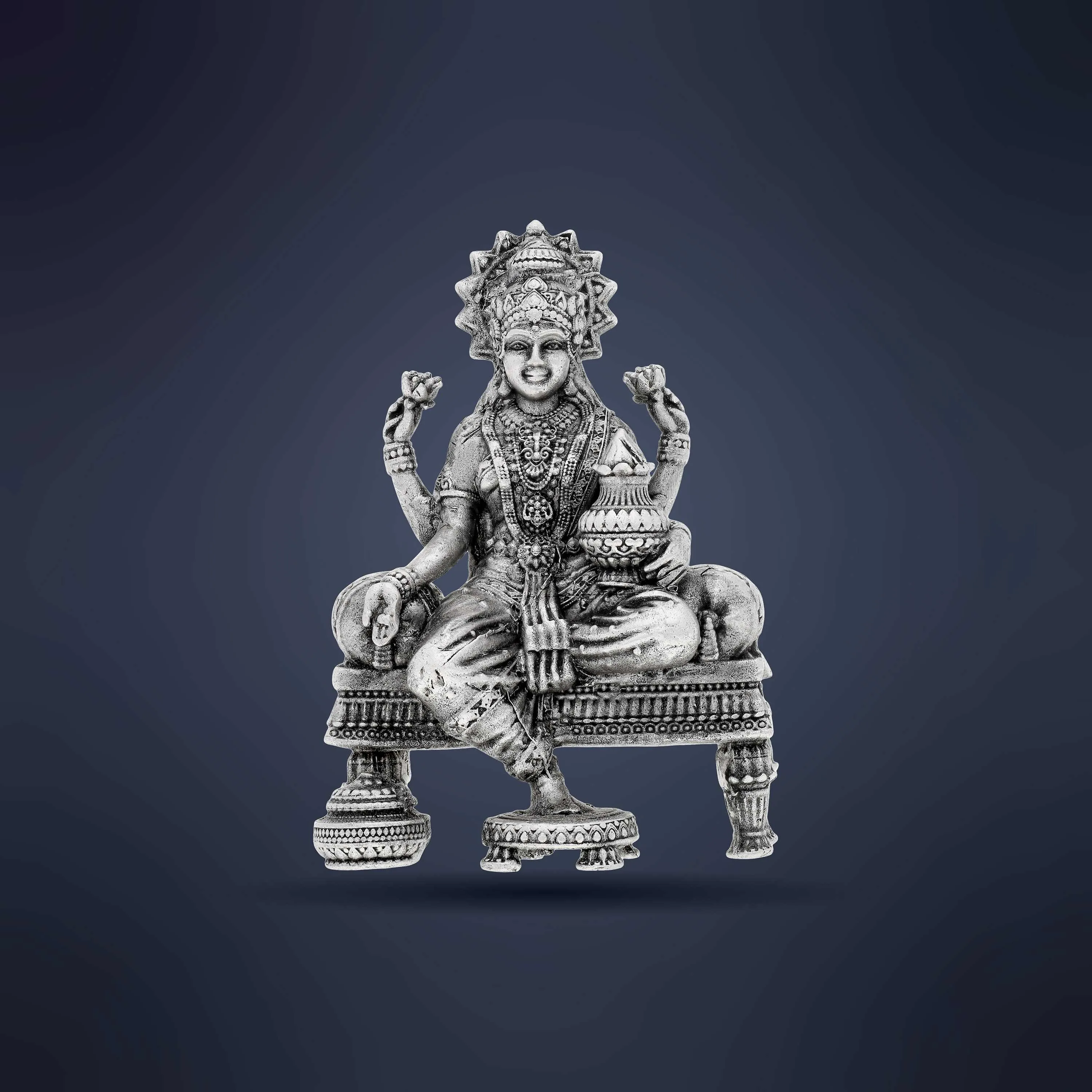 Divinely Detailed And Crafted Silver Lakshmi Devi Idol
