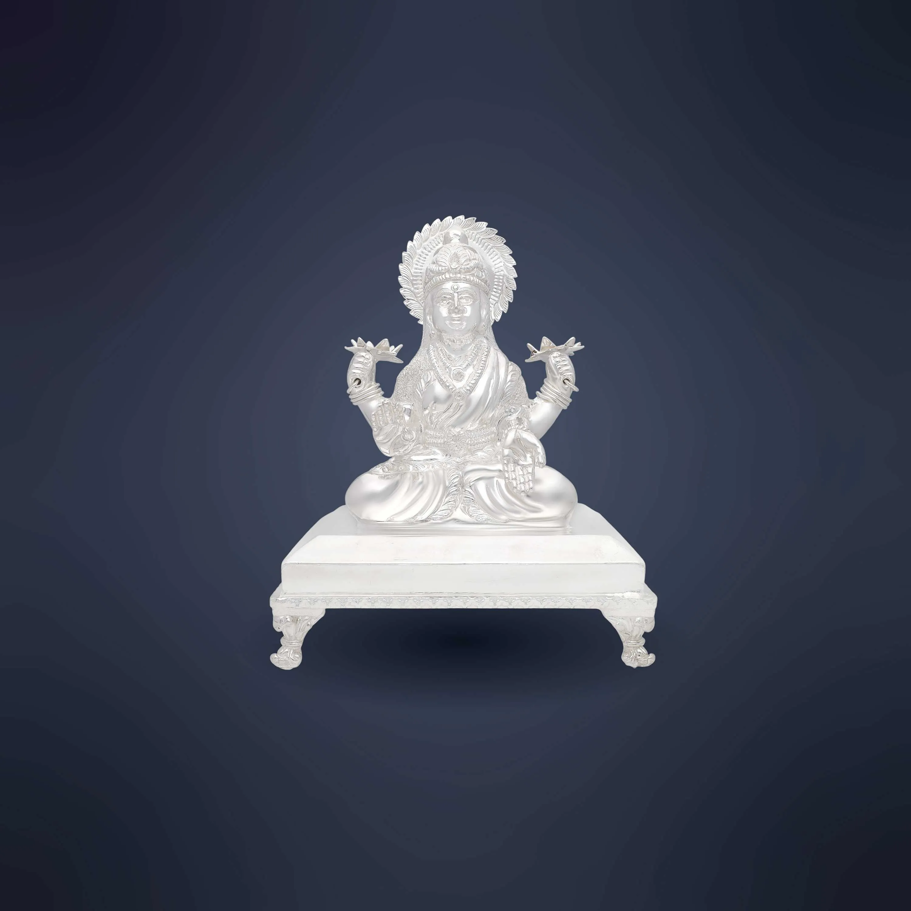 Finely Detailed And Crafted Silver Lakshmi Devi Idol
