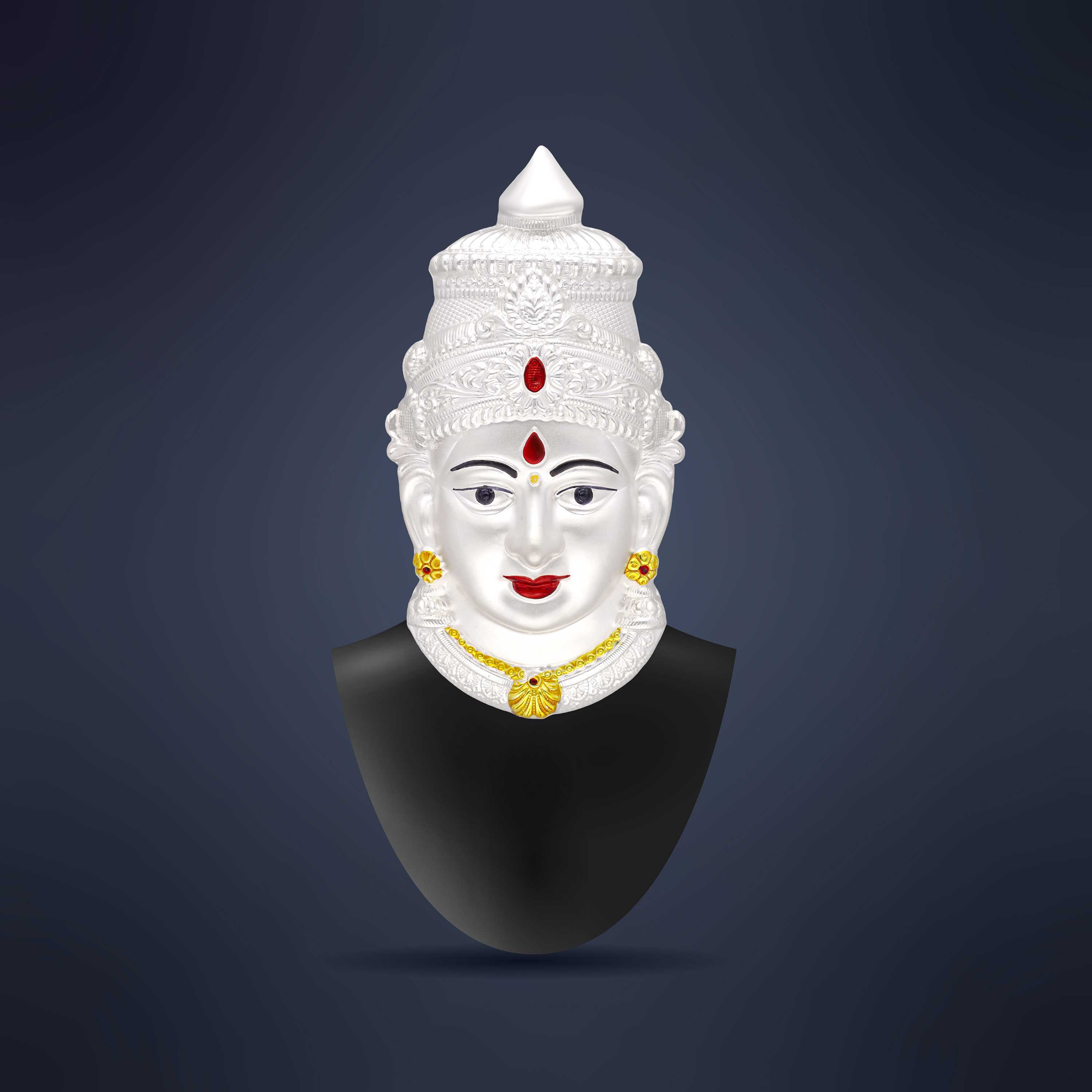 Elegantly Detailed Silver Lakshmi Devi Face For Pooja