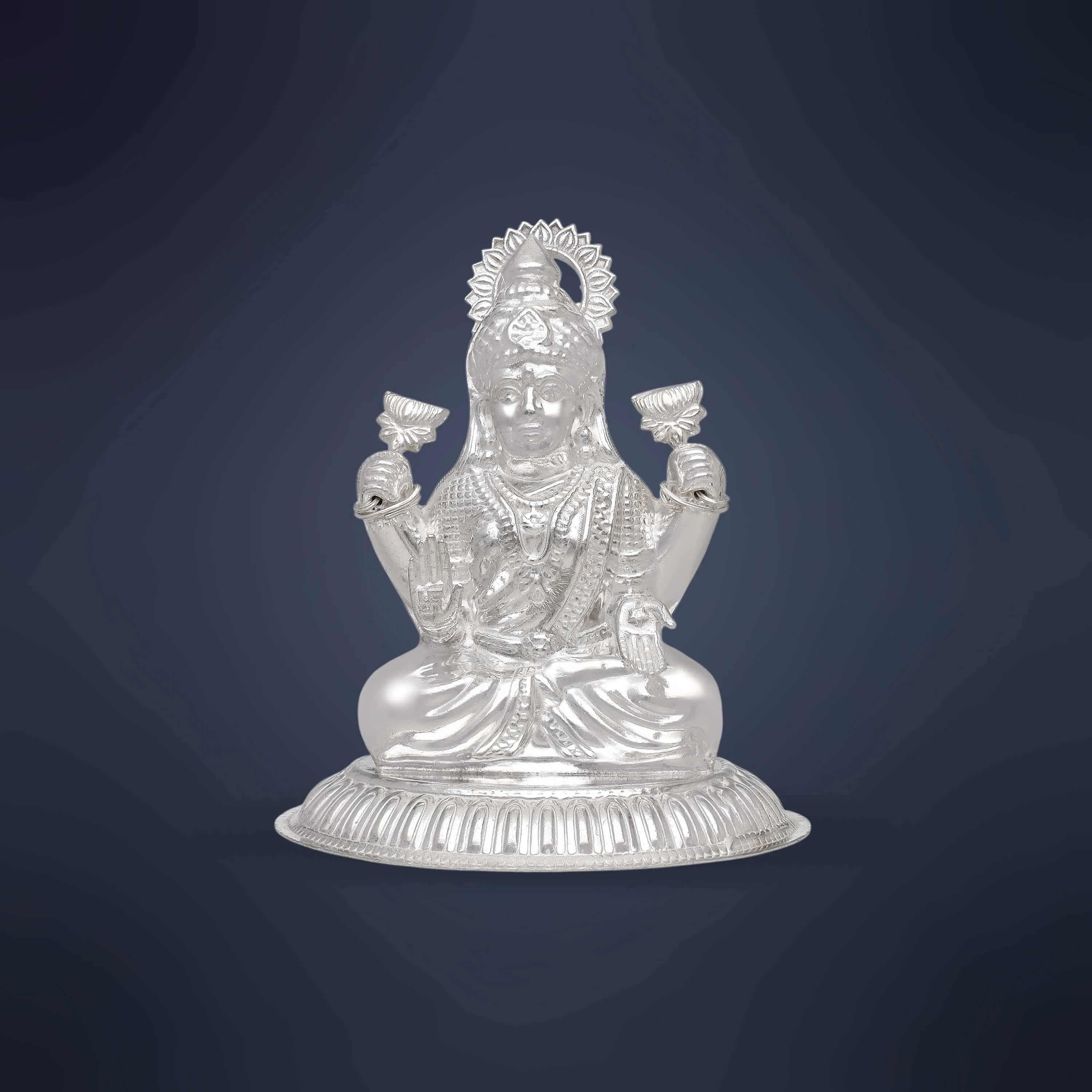 Finely Detailed And Crafted Silver Lakshmi Devi Idol