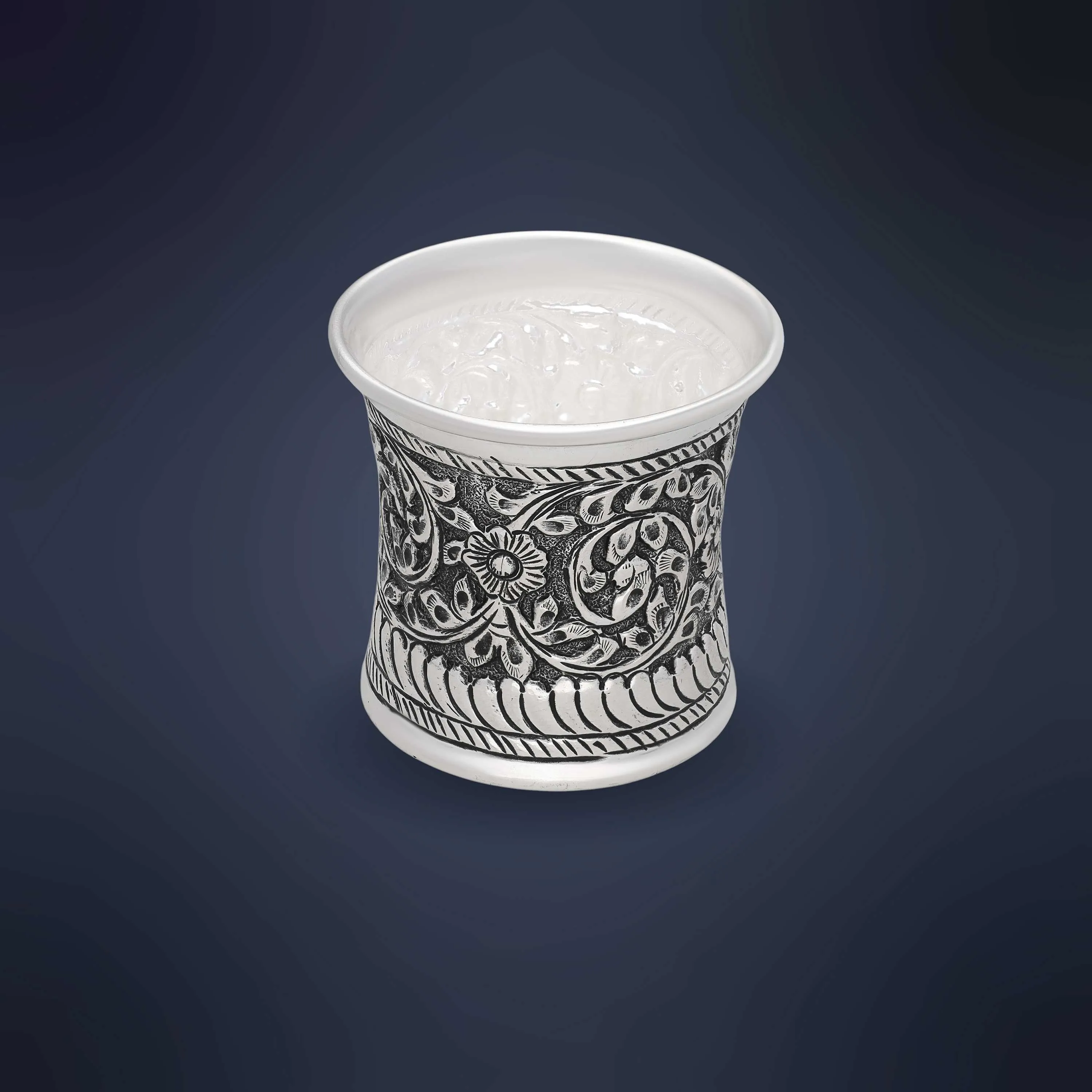 Classic Antique Finished And Detailed Silver Panchapatra