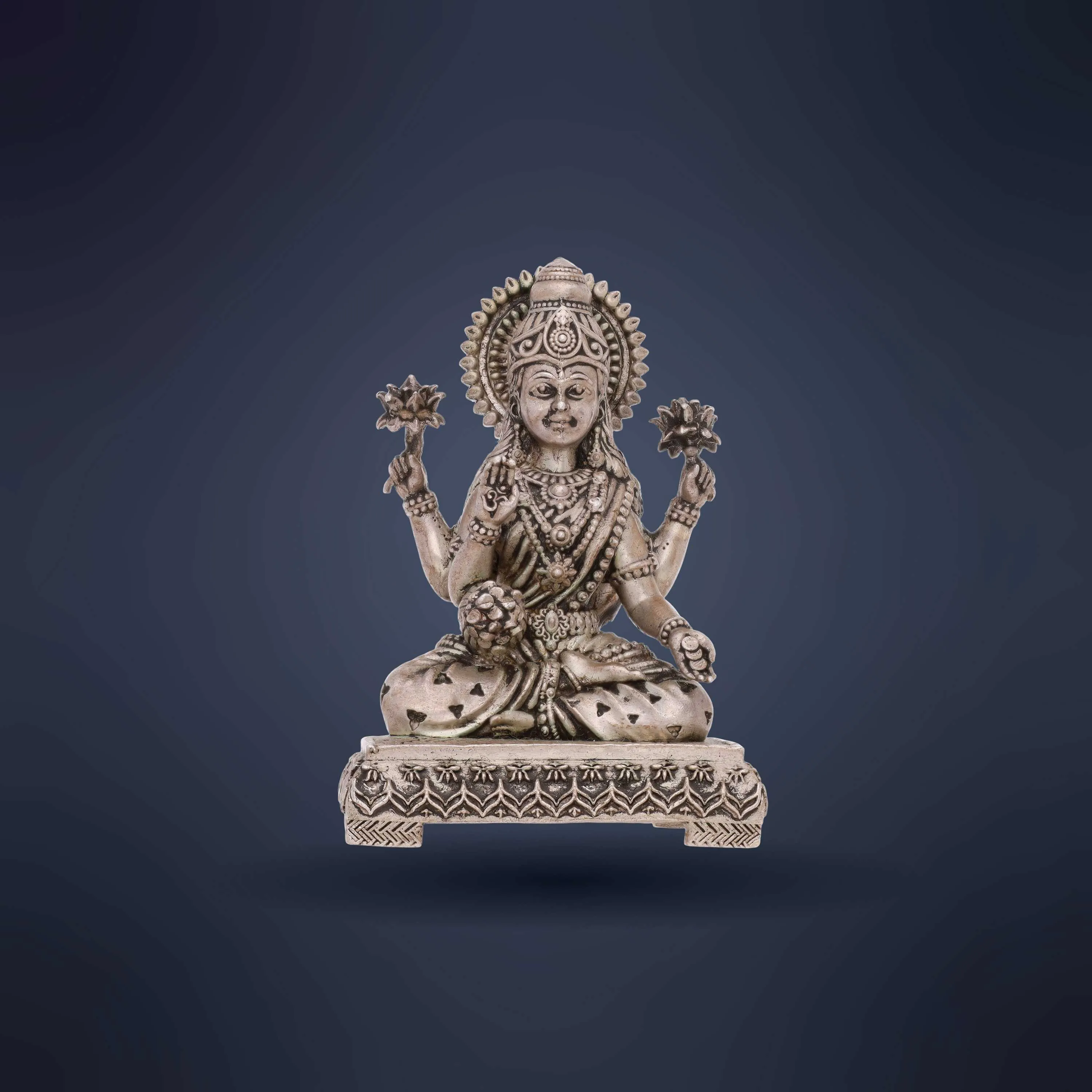 Antique Finished And Detailed Silver Lakshmi Devi Idol