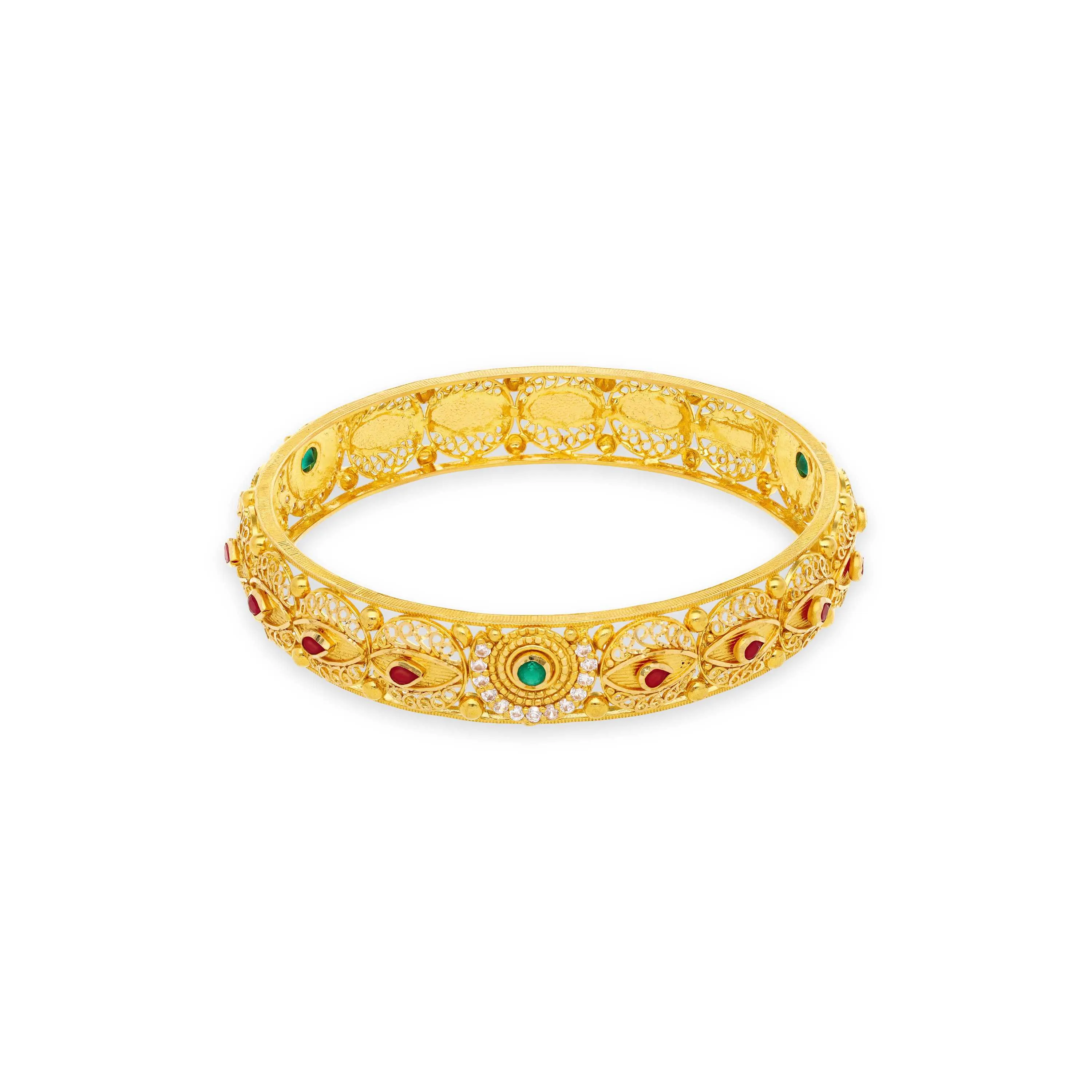 Classic Matte Finished And Studded 22KT Gold Bangles For Women