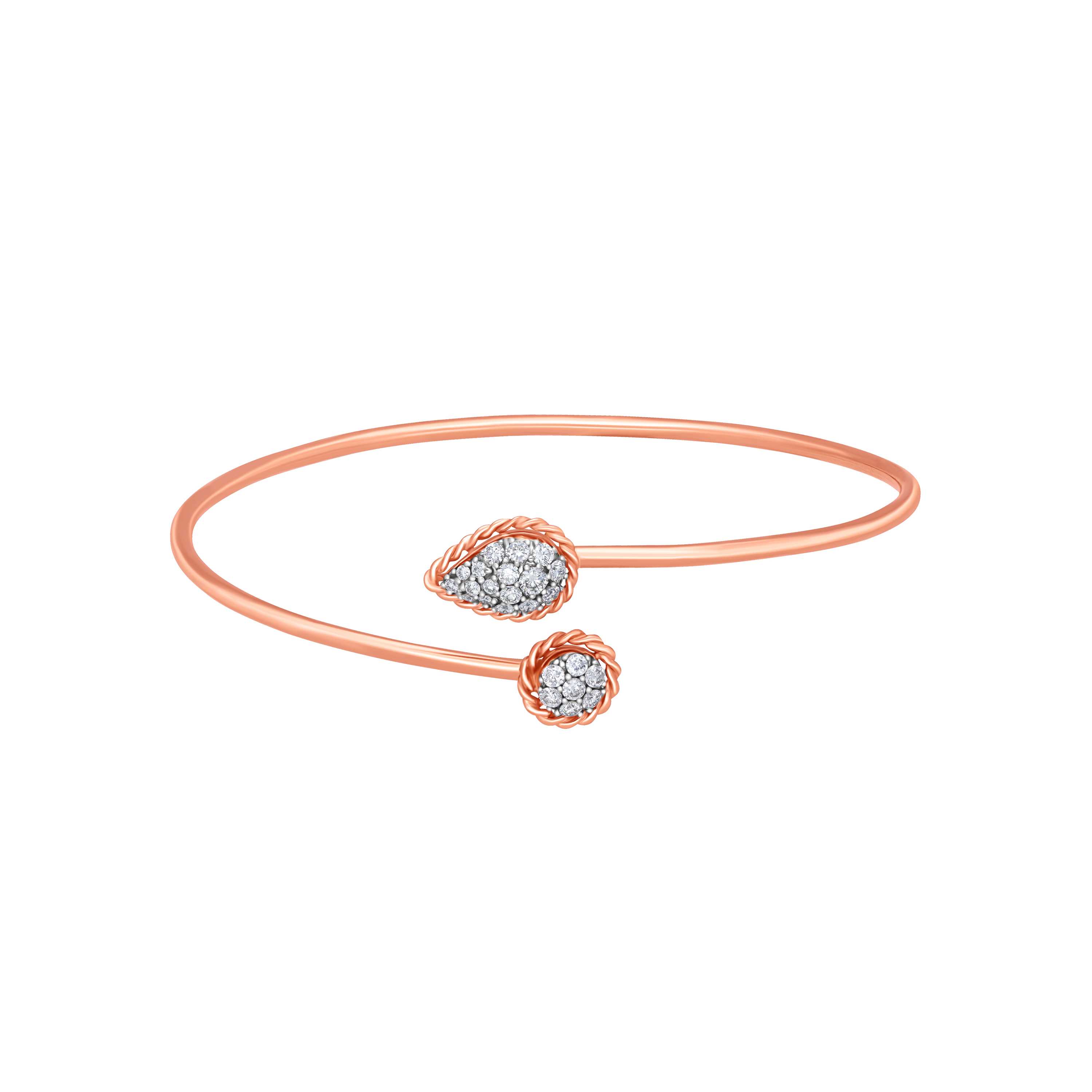 Dazzling Diamond Bangle in 18KT Rose Gold with Twisted Tips