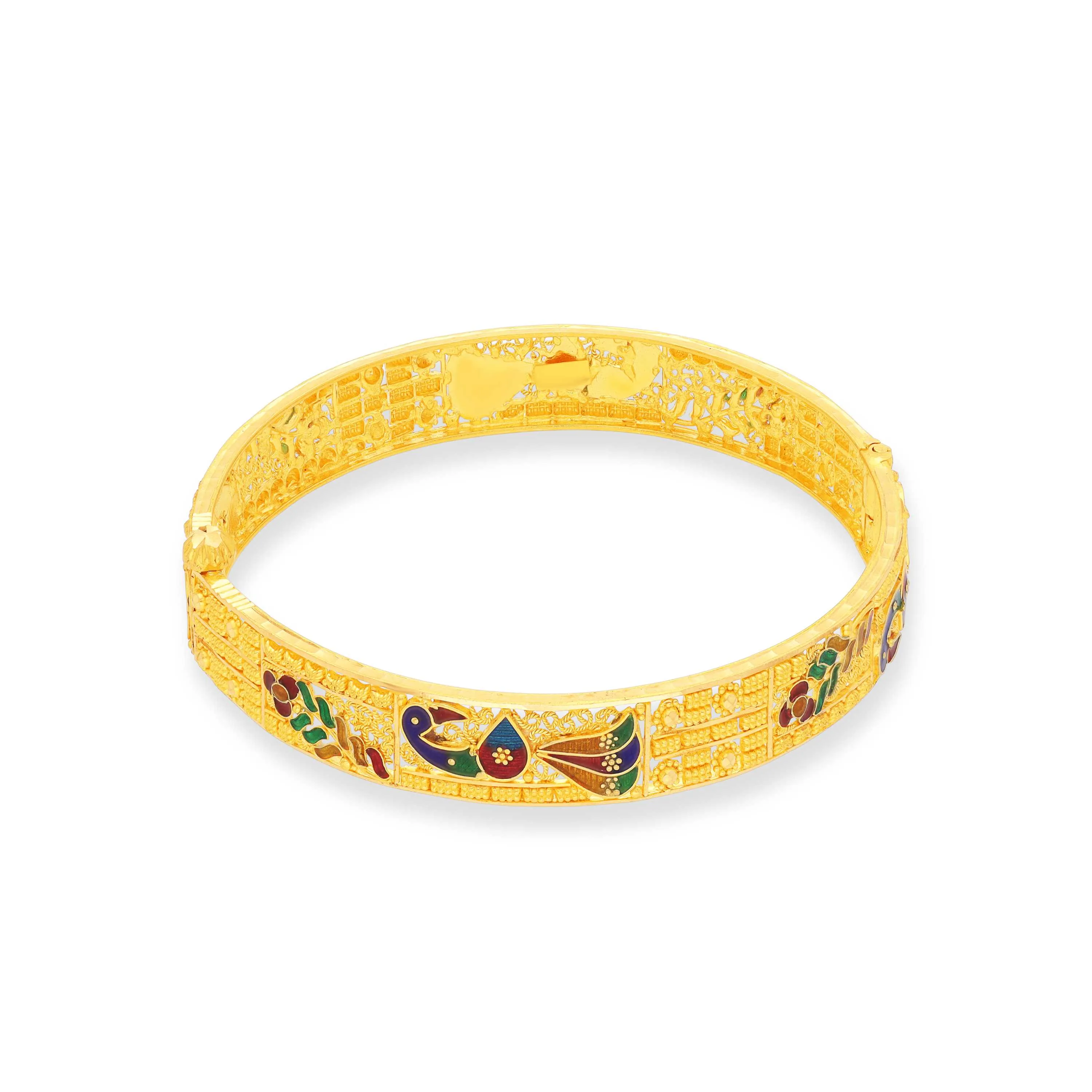 Enamel Worked And Detailed 22KT Gold Bangles With Screw