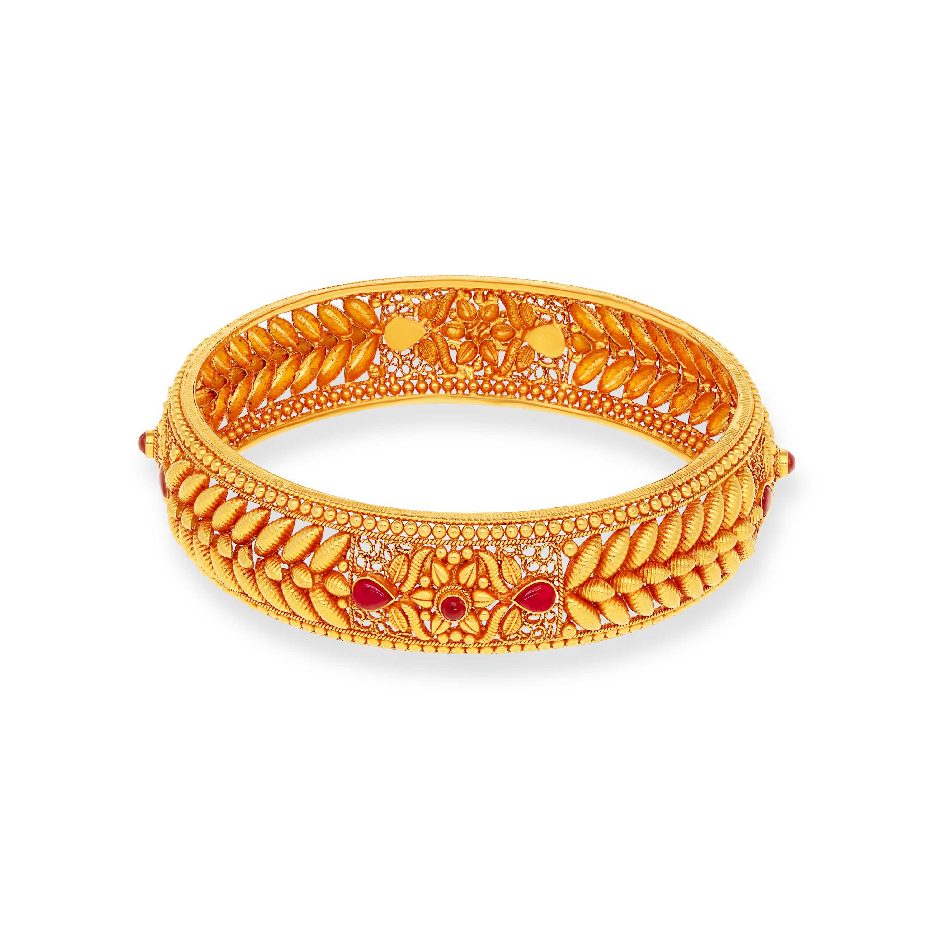Gorgeously Detailed And Studded 22KT Gold Bangles For Women