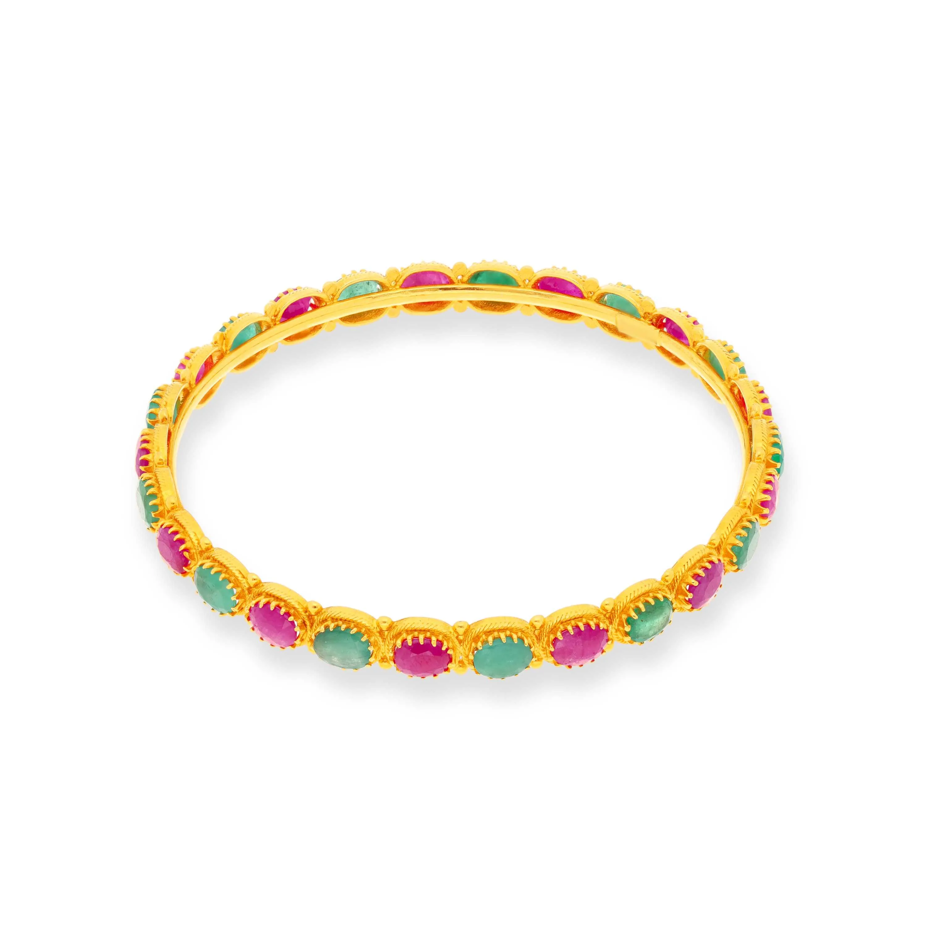 Traditionally Crafted Ruby And Emerald Studded 22KT Gold Bangles