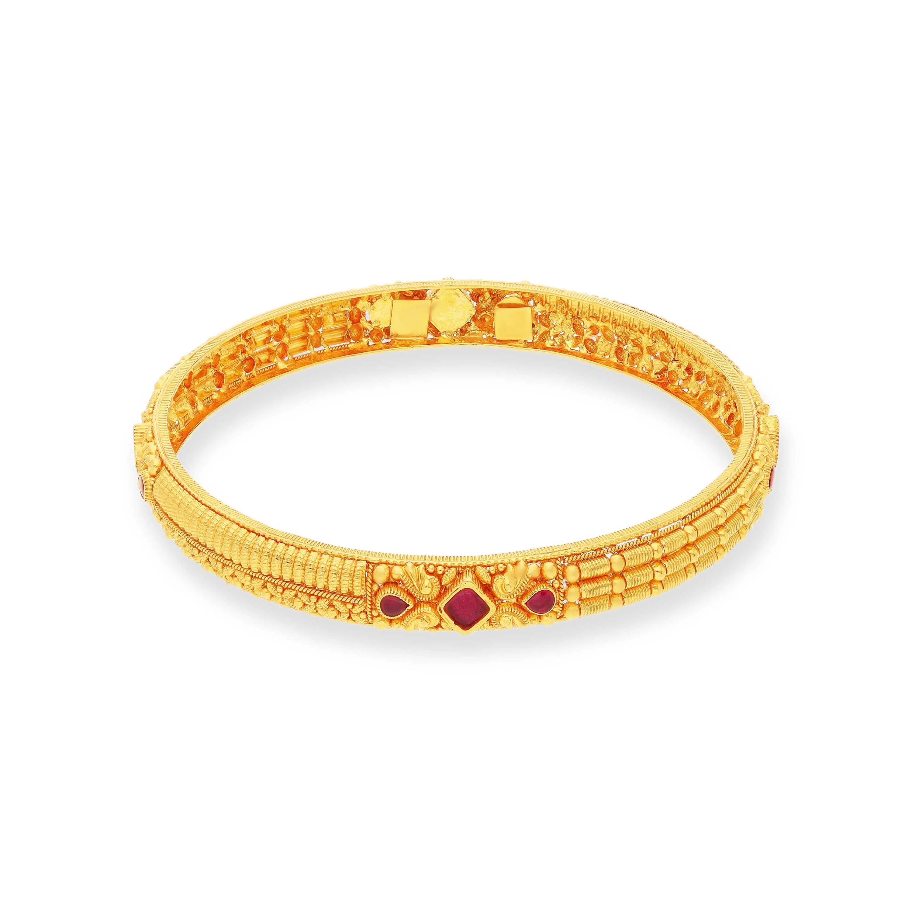Classic Antique Finished And Studded 22KT Gold Bangles