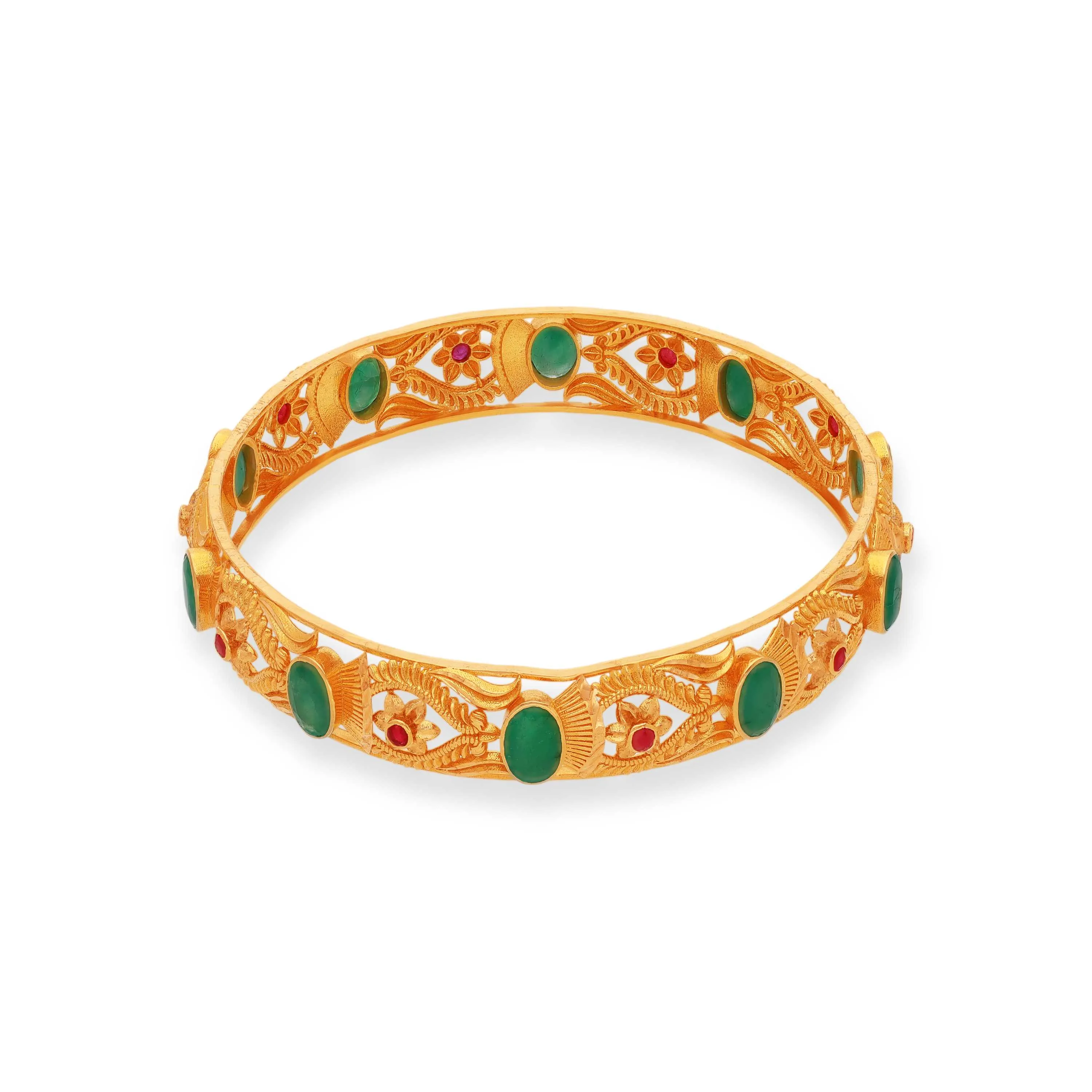 Traditionally Crafted Ruby And Emerald Studded 22KT Gold Bangles