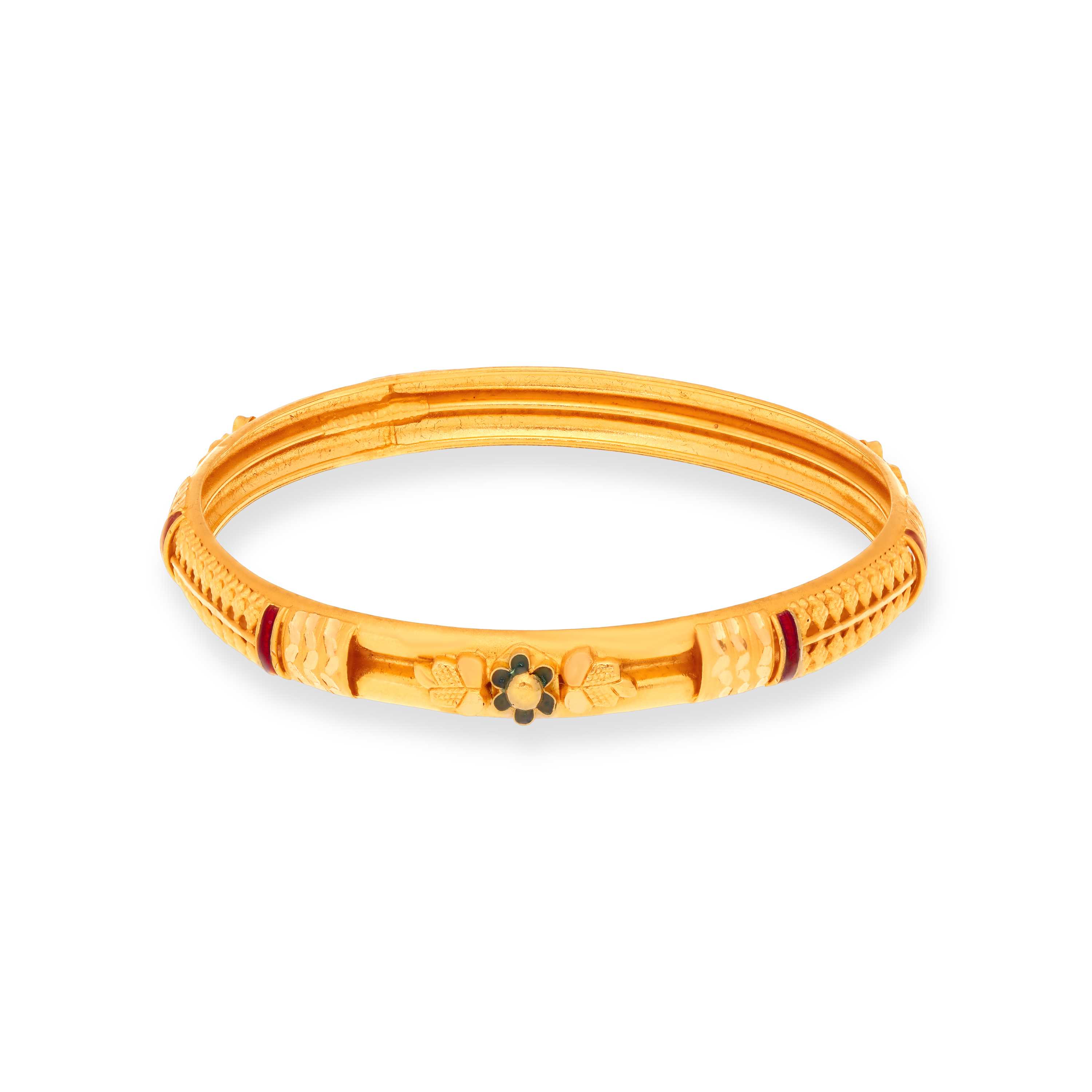 Classic Matte Finished And Enamel Worked 22KT Gold Bangles