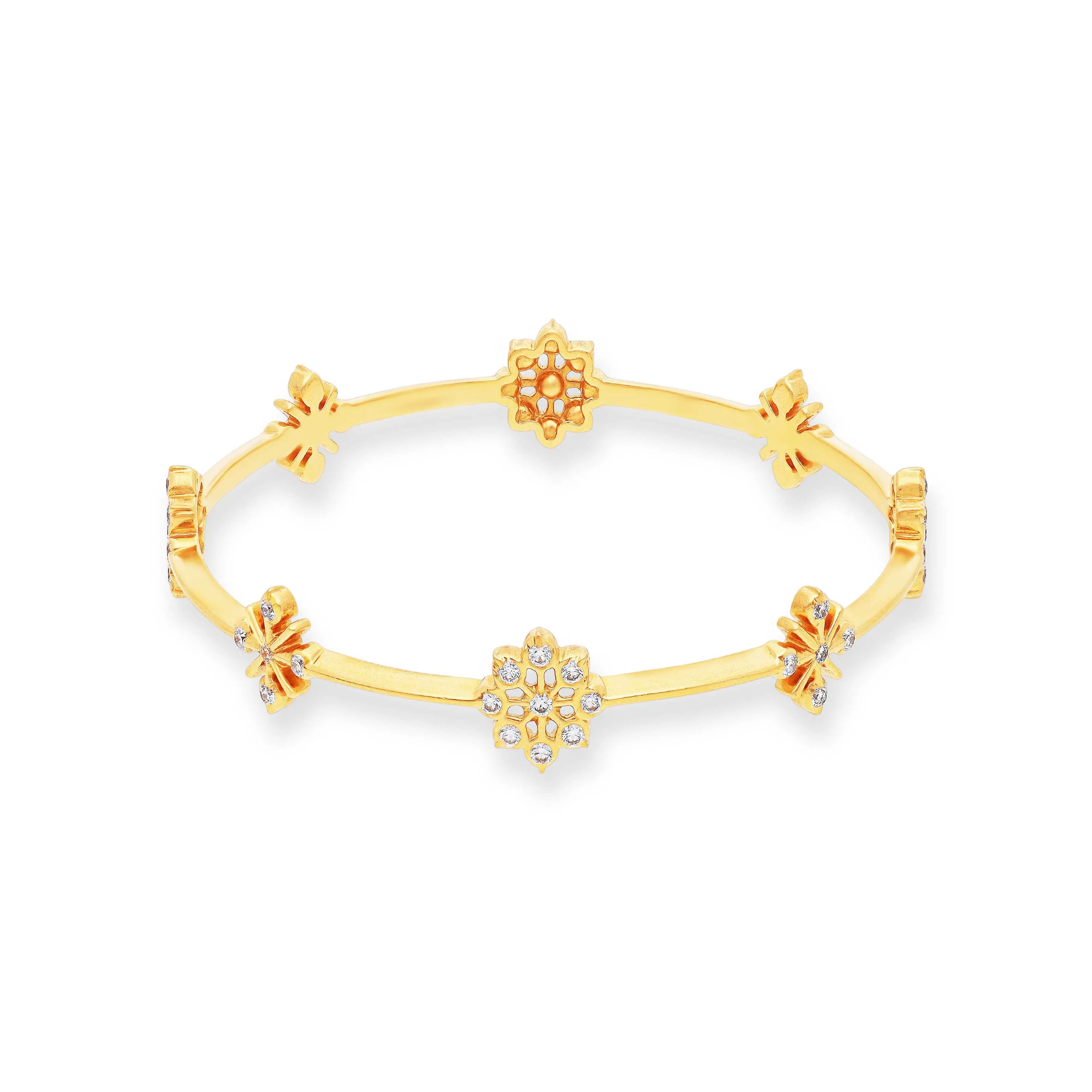 Charmingly Detailed And Diamond Studded 22KT Gold Close Setting Bangles