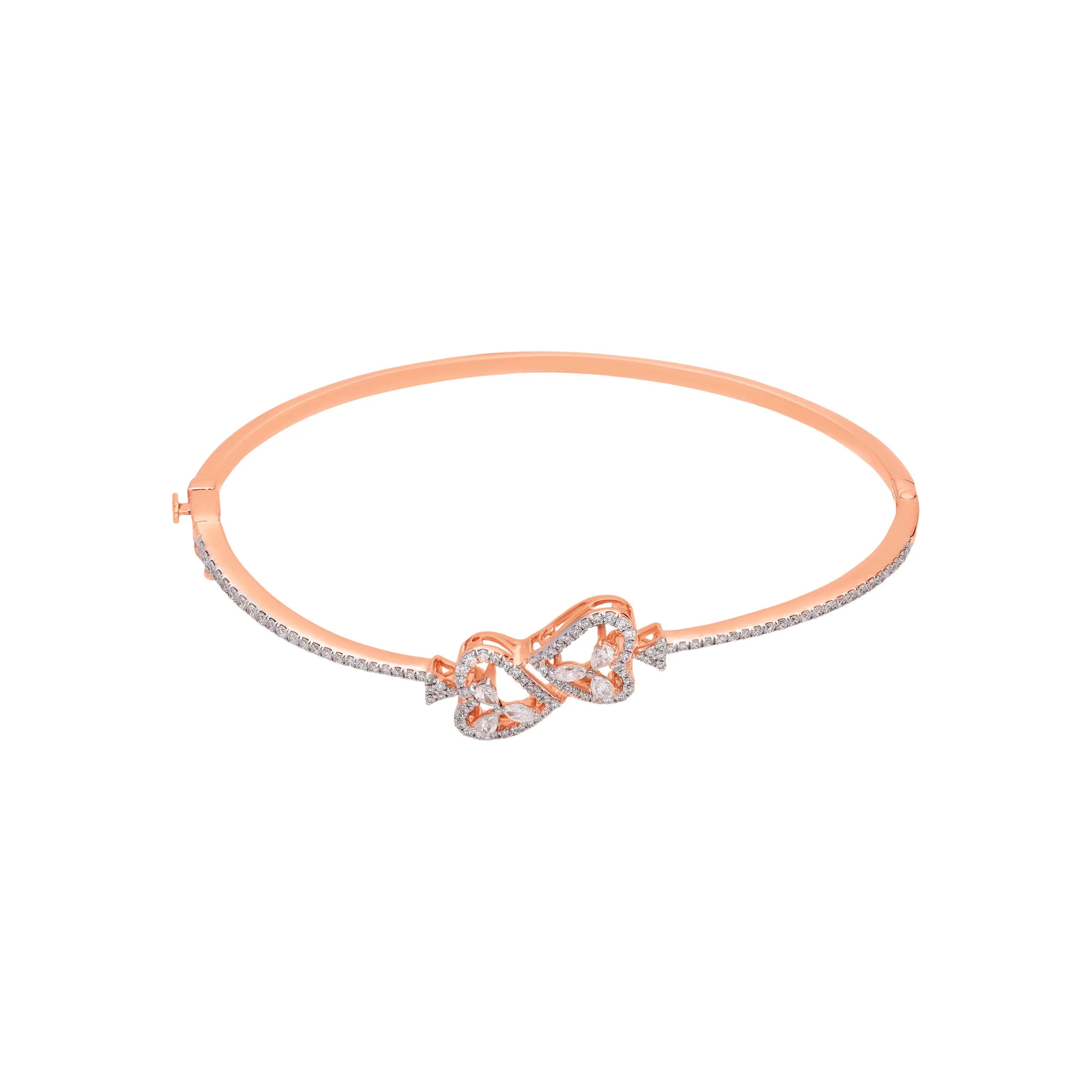 Gorgeously Detailed And Diamond Studded 18KT Rose Gold Bangles