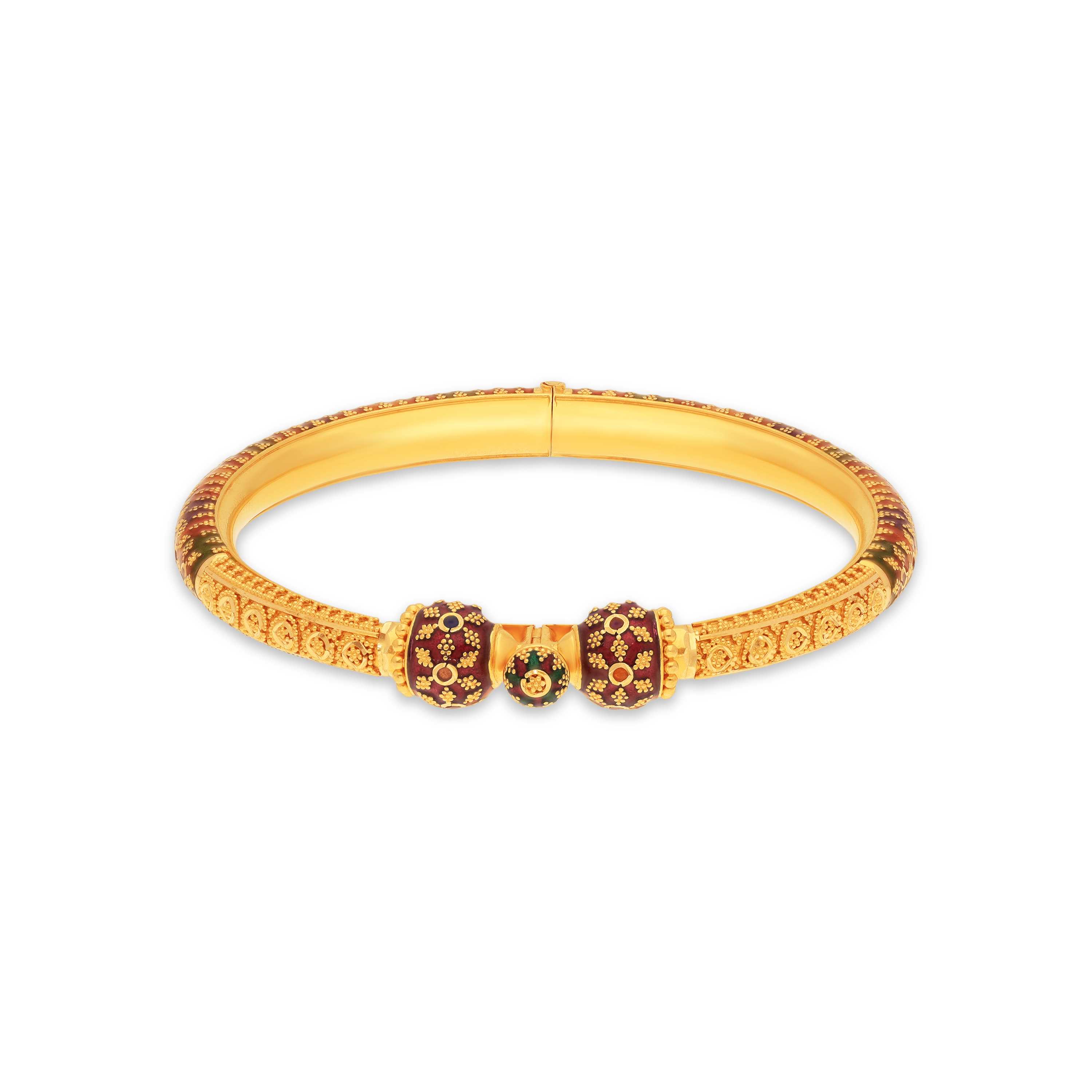 Charming Enamel Worked 22KT Gold Bangles With Screw