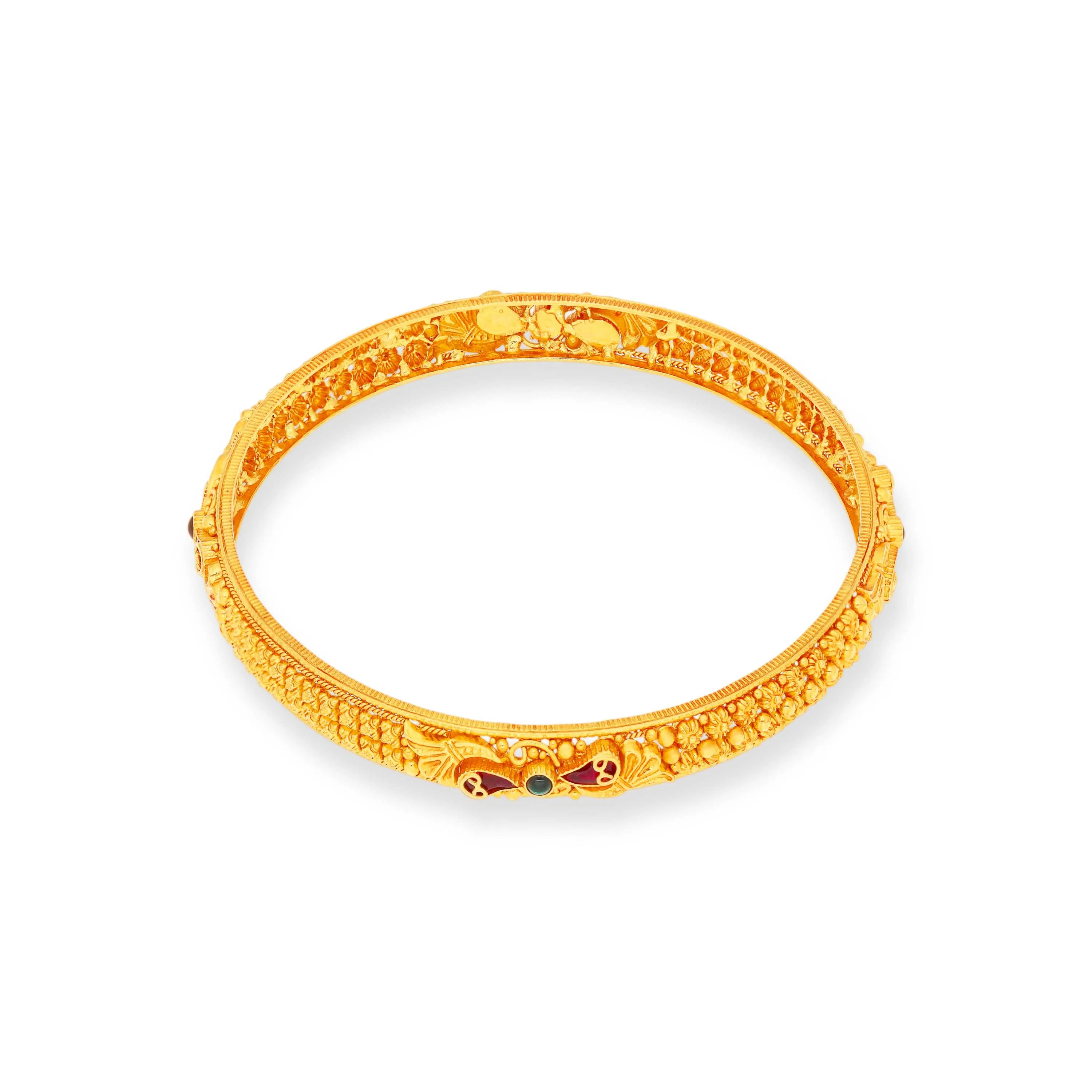 Classic Antique Finished And Studded 22KT Gold Bangles