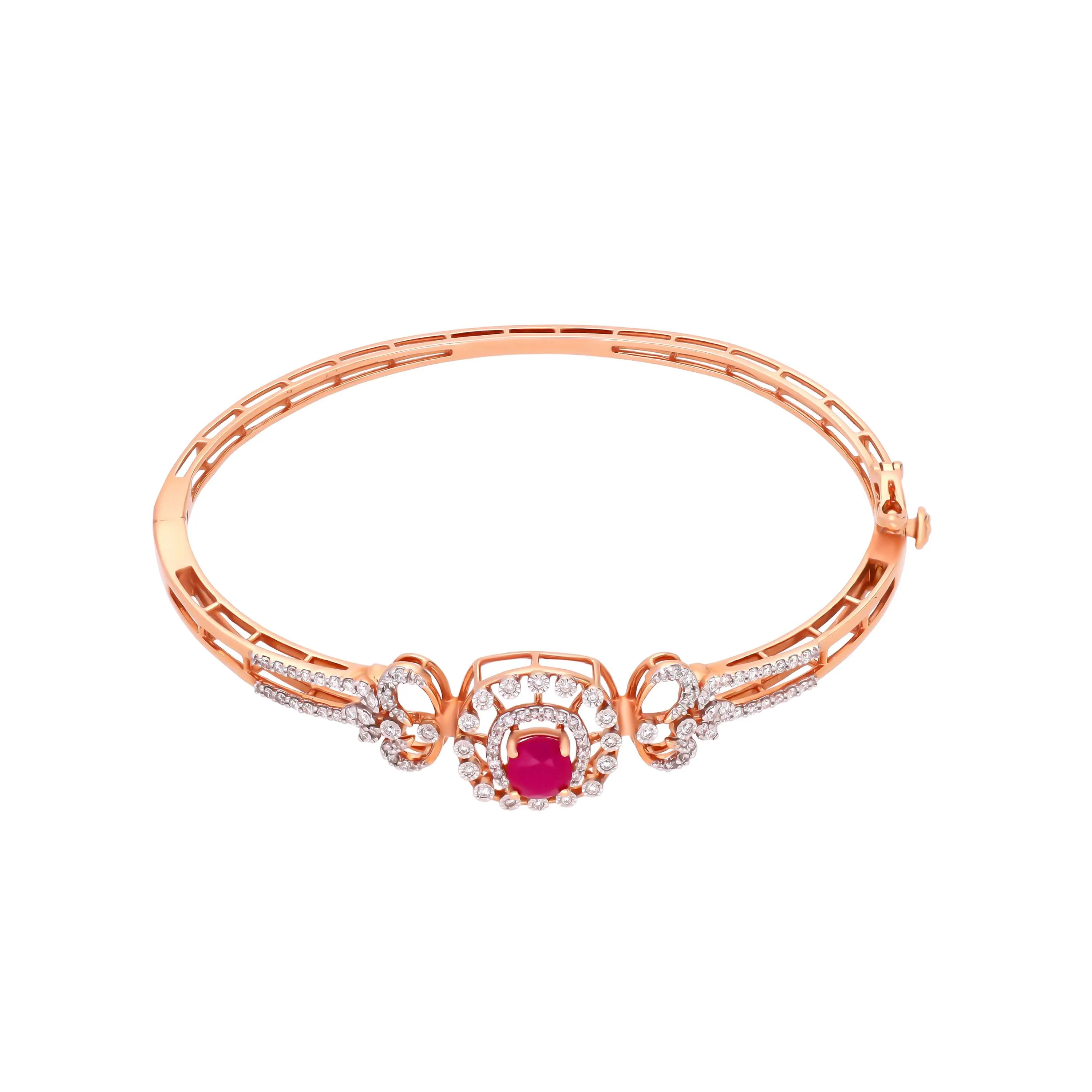 Glamorously Detailed And Diamond Studded 18KT Rose Gold Bangles