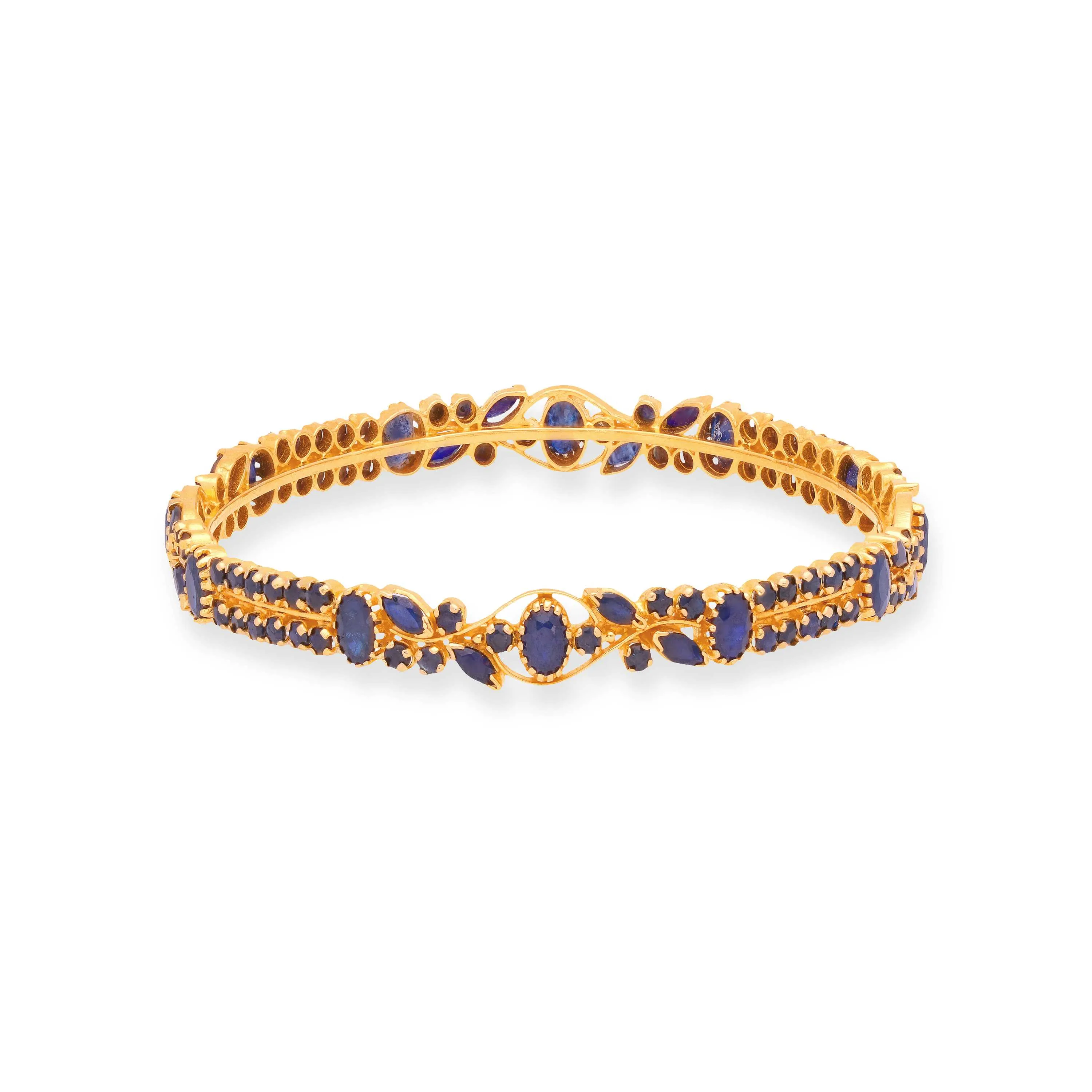 Glamorously Detailed And Blue Sapphire Studded 22KT Gold Bangles