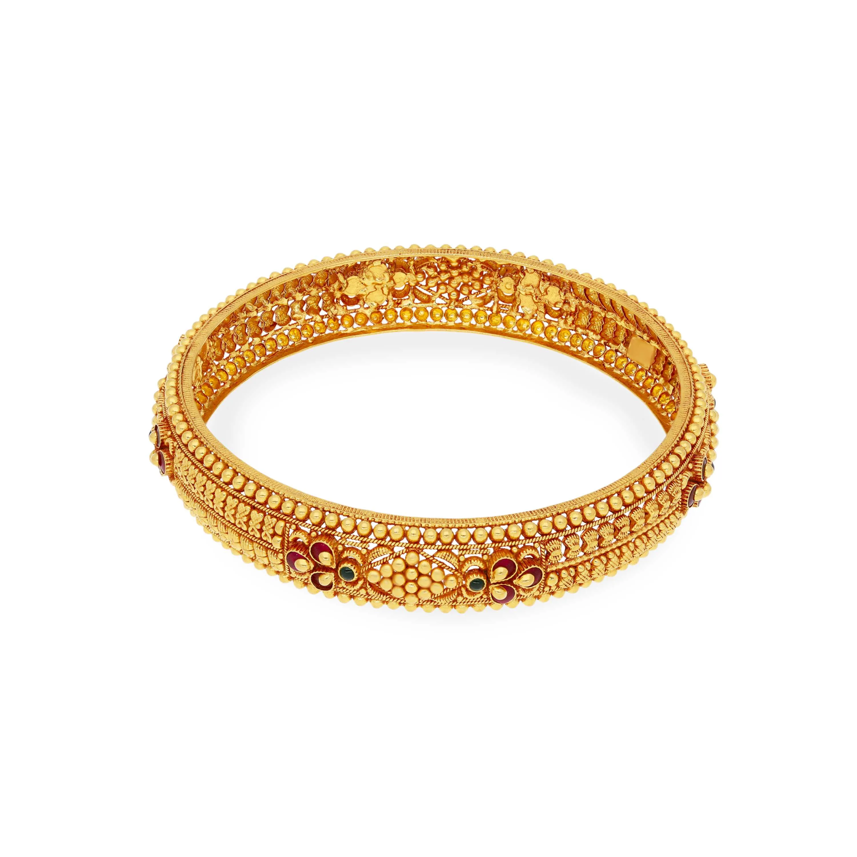 Fancy Antique Finished And Studded 22KT Gold Bangles For Women