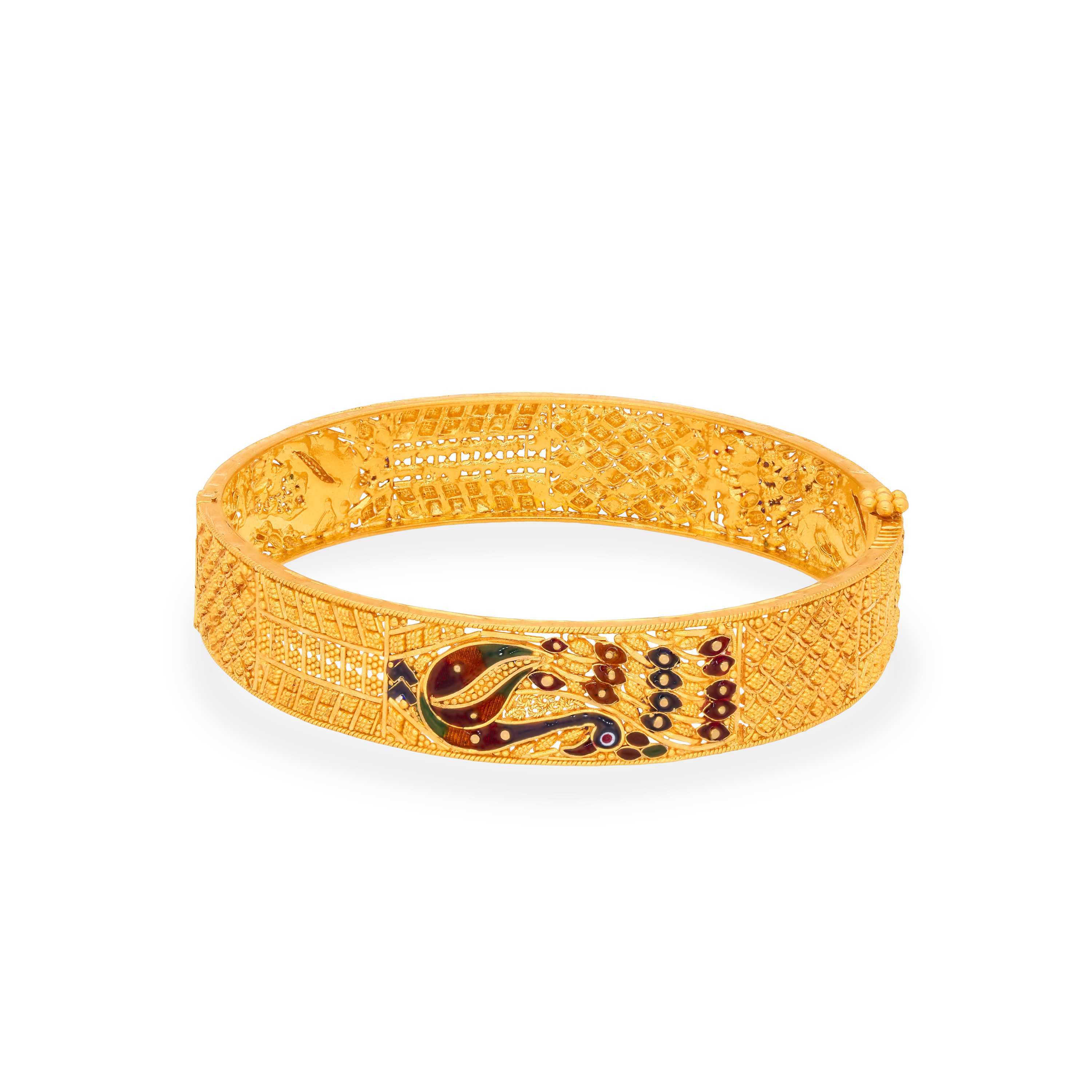 Classic Enamel Worked Calcutta Pattern 22KT Gold Bangle With Screw