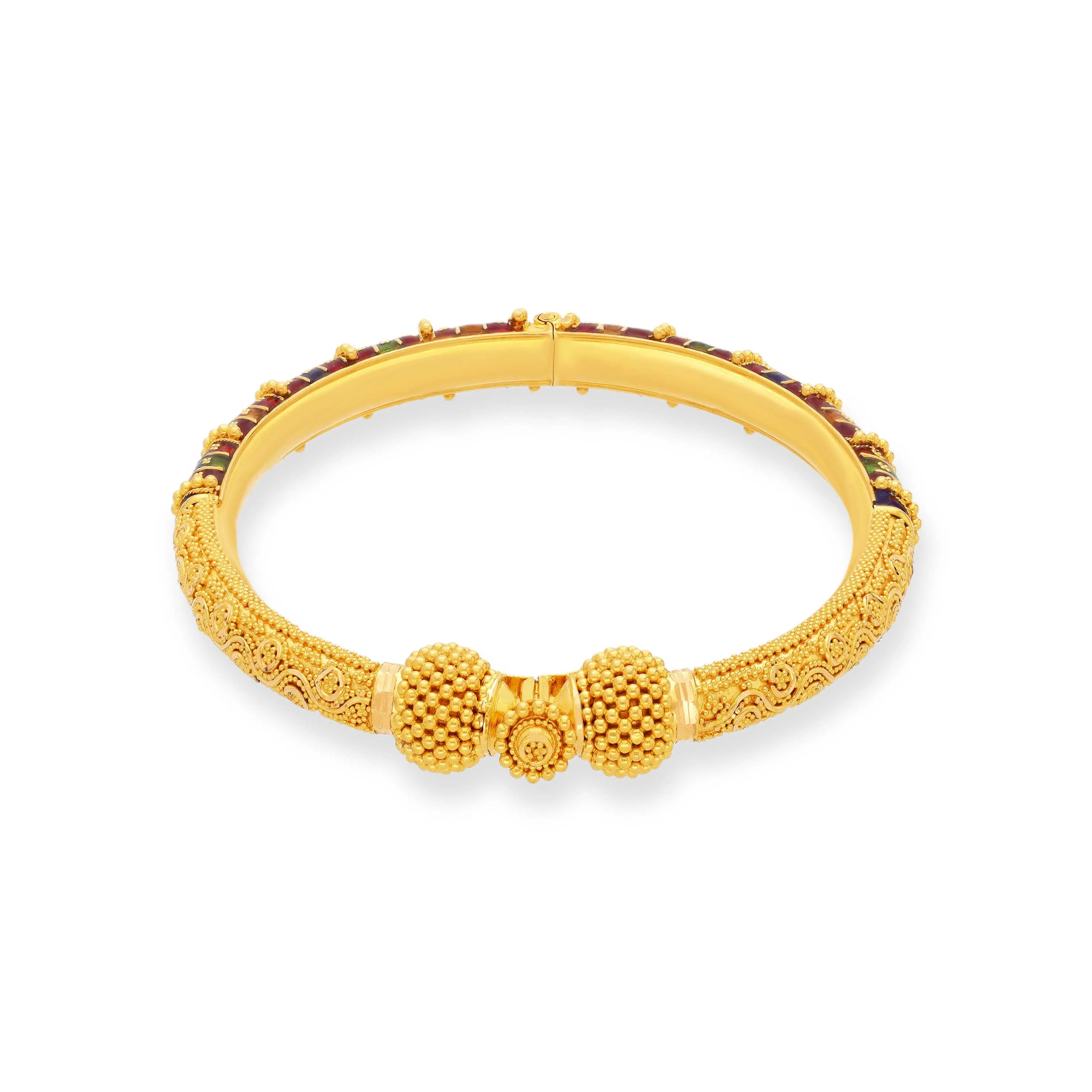 Enamel Worked And Detailed 22KT Gold Bangles With Screw