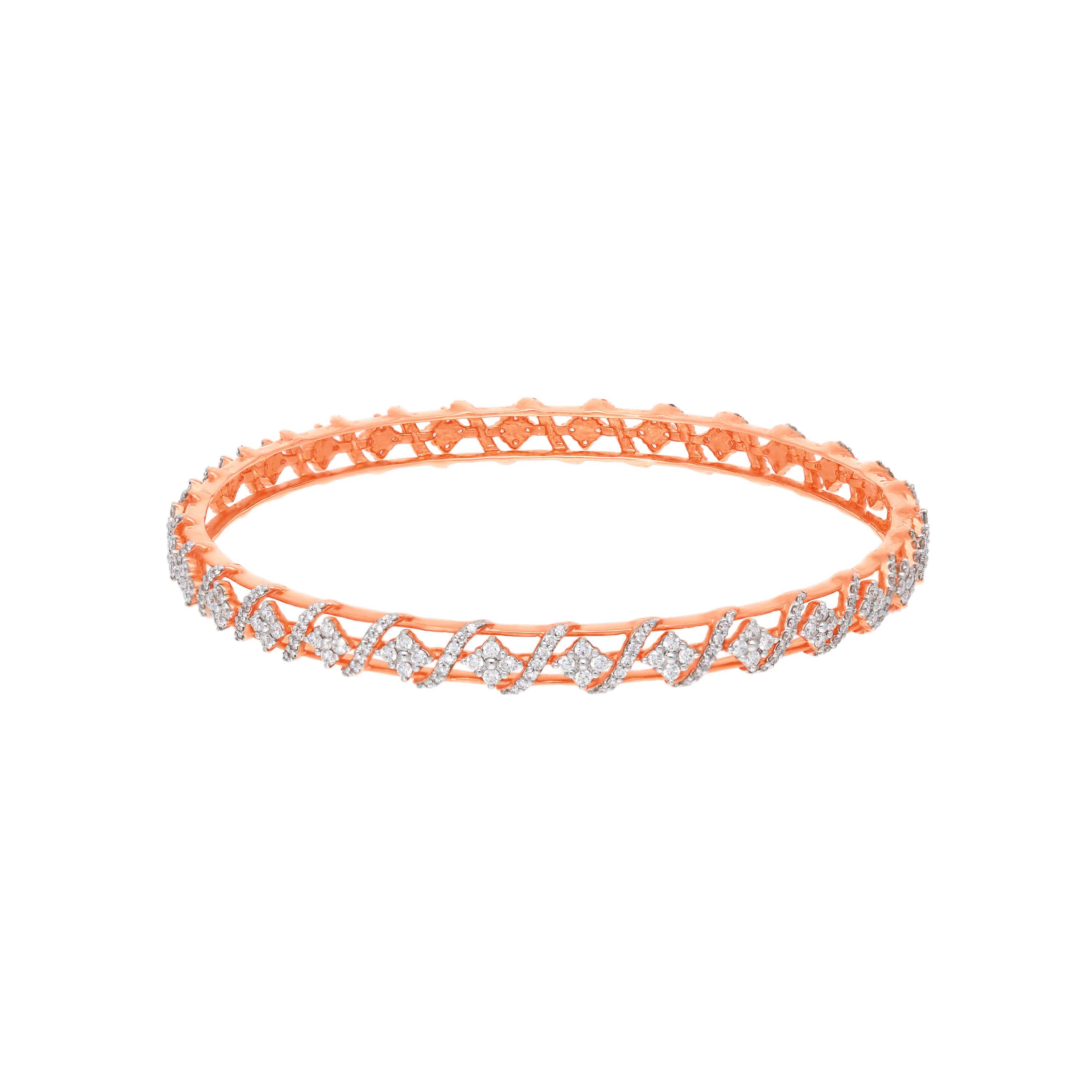 Glamorously Detailed And Diamond Studded 18KT Rose Gold Bangle